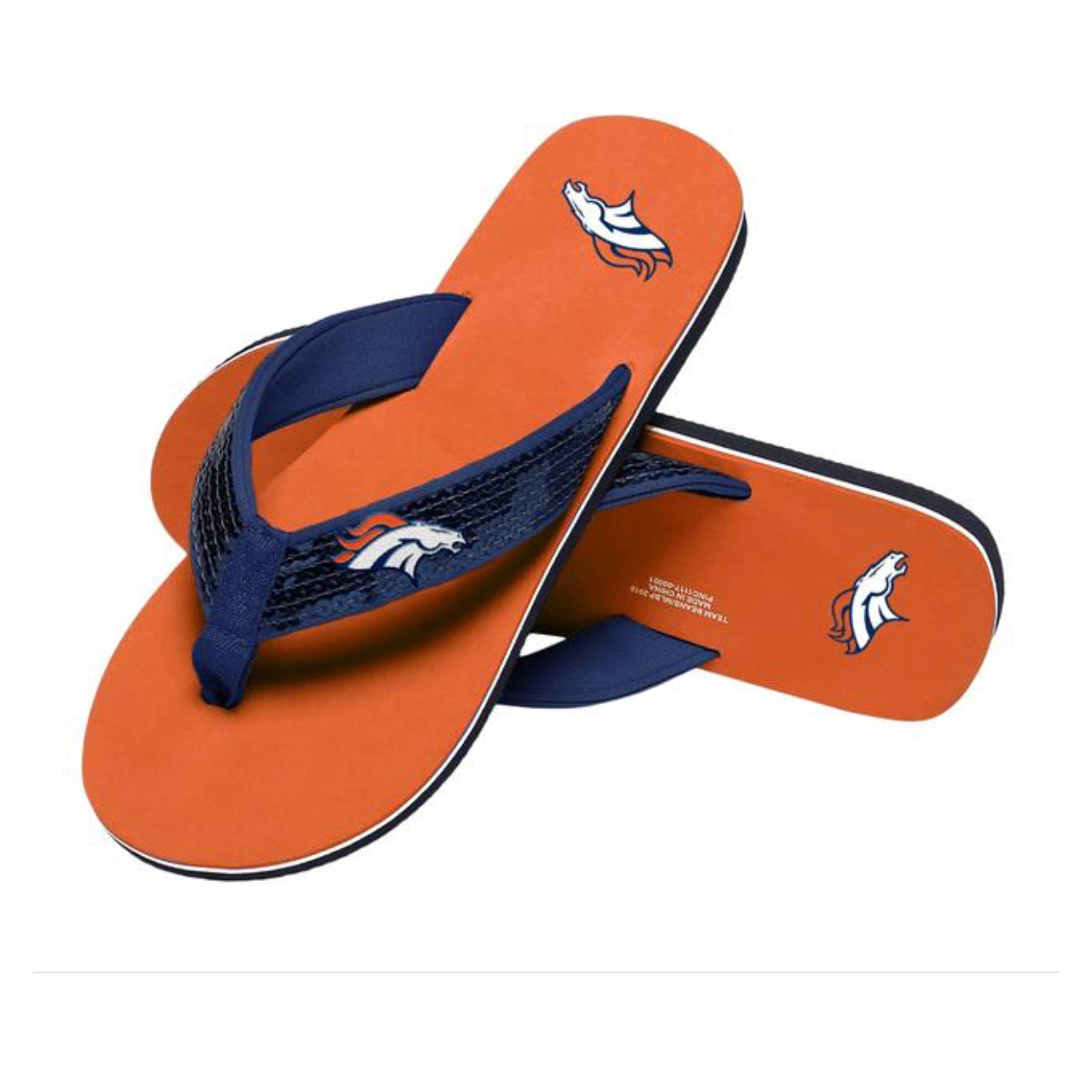 FOCO Womens NFL Team Logo Sequin Strap Sandals Flip Flops Denver ...