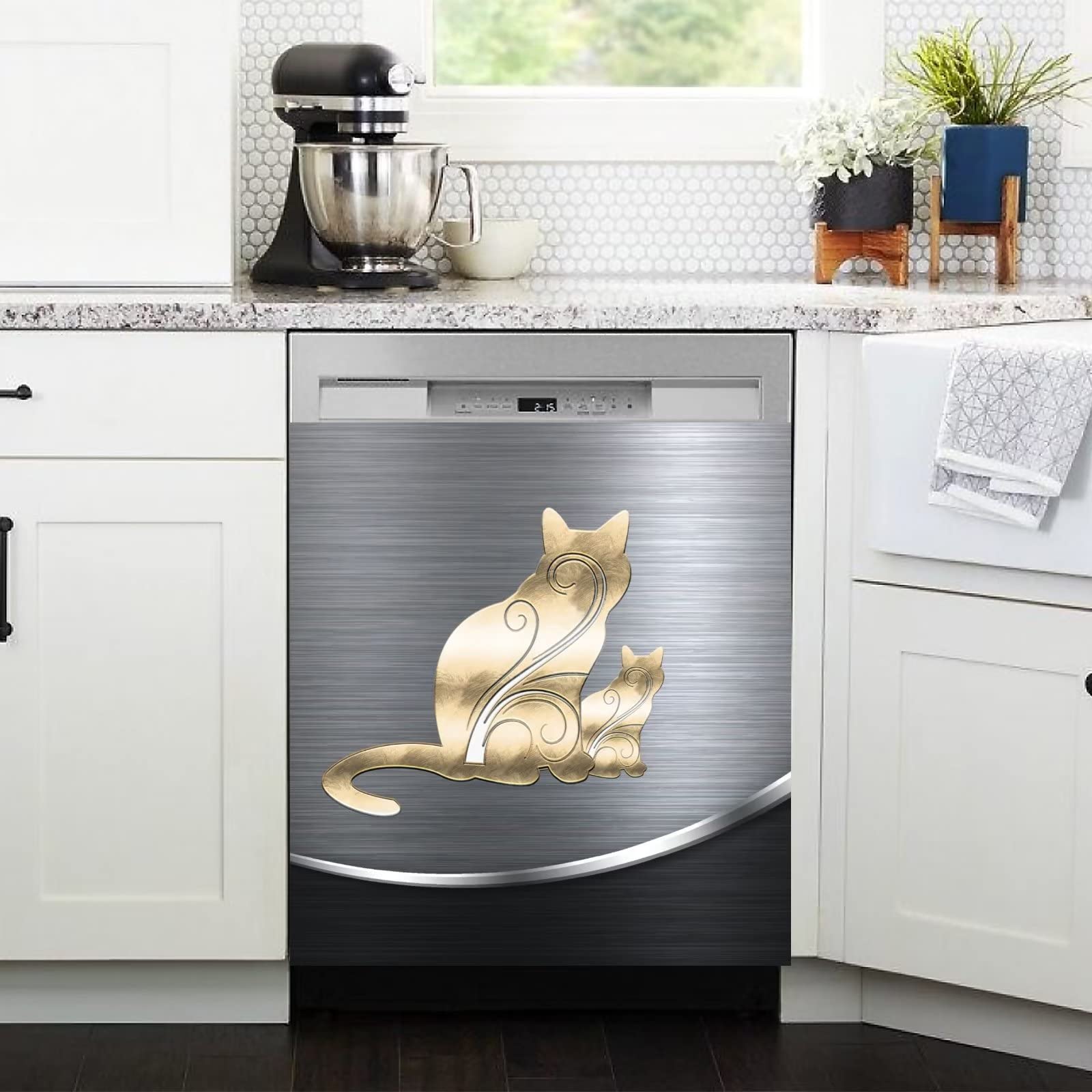Snapklik.com : Metal Style Dishwasher Cover,Cat Dishwasher Magnet Decor ...