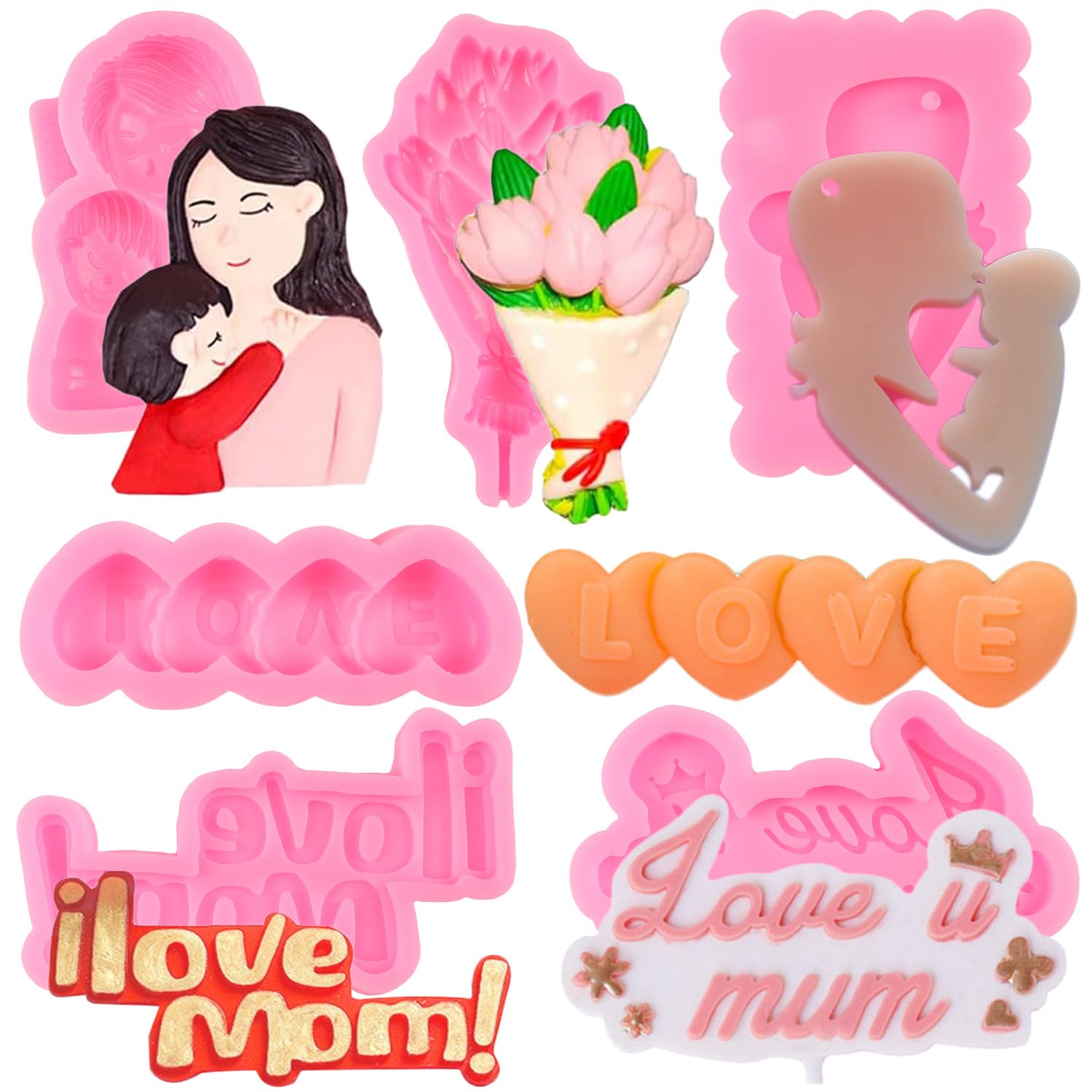Amazon.com: FCKEMLDS Mother's Day Fondant Molds I love Mom Word ...