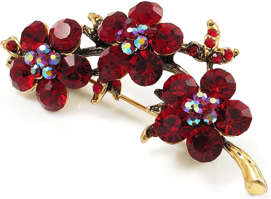 Amazon.com: Crystal Floral Brooch (Antique Gold & Ruby Red): Brooches ...