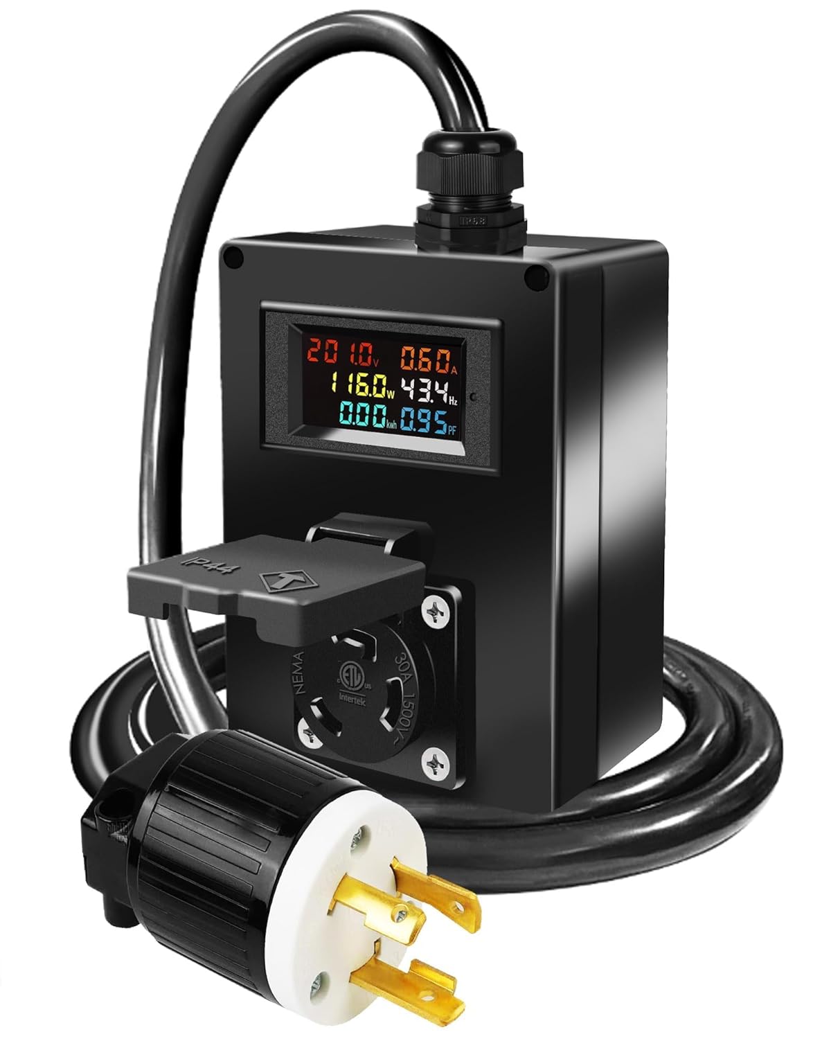 30A AC Power Meter, 240V NEMA L6-30P to NEMA L6-30R LCD Display Digital ...