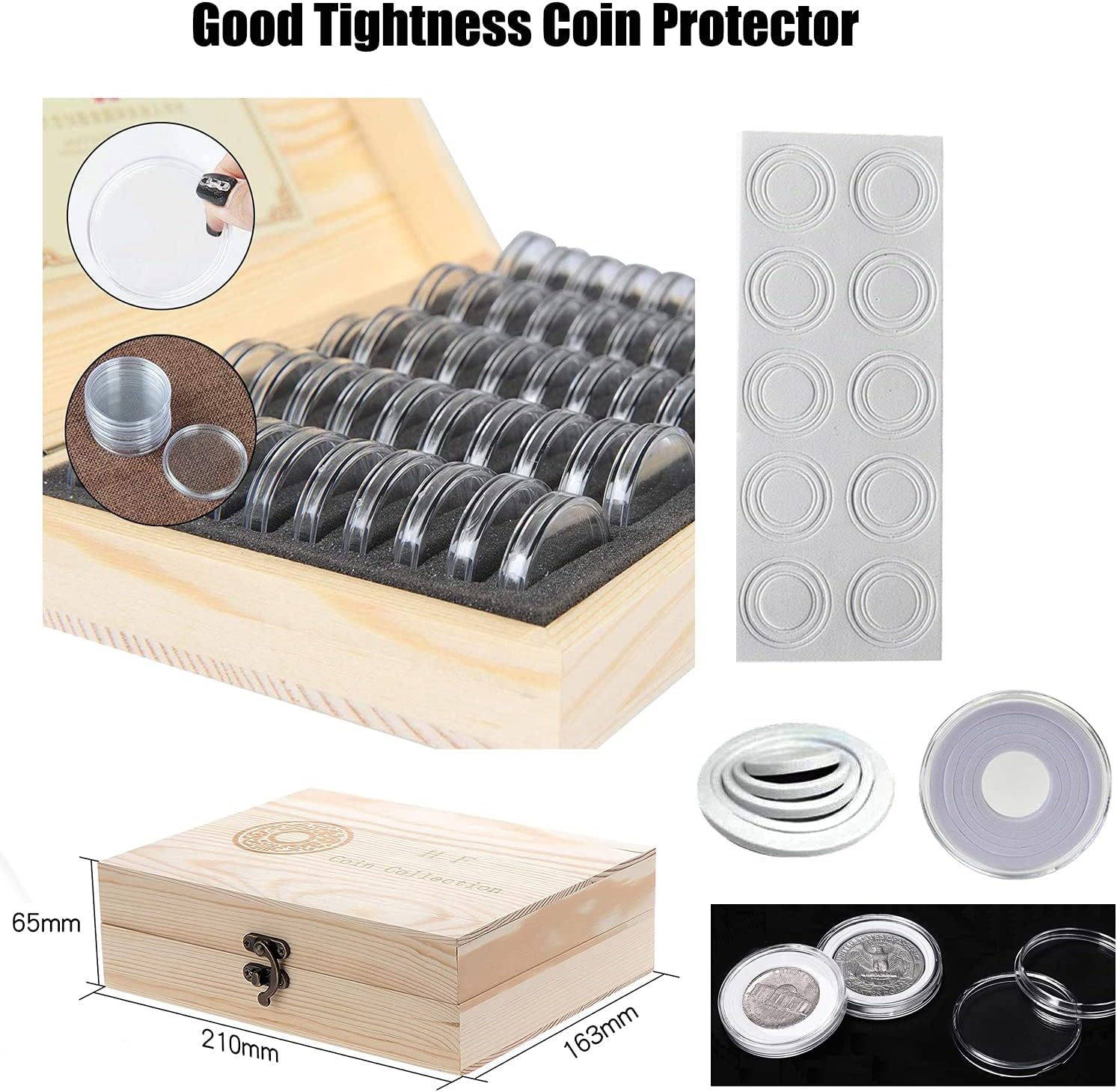Litensh 50PCS Coin Holder Wooden Coin Collection Box with Round Coin ...