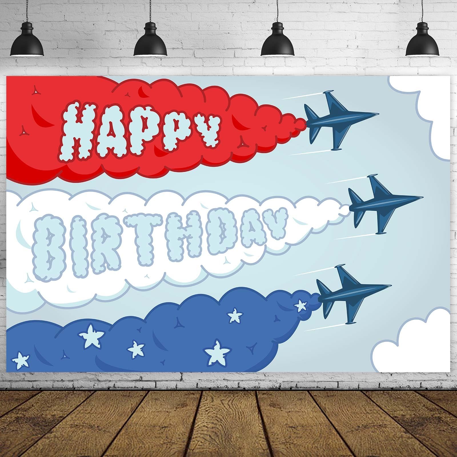 Amazon.com: Airplane Happy Birthday Banner Backdrop Time Flies Sky ...