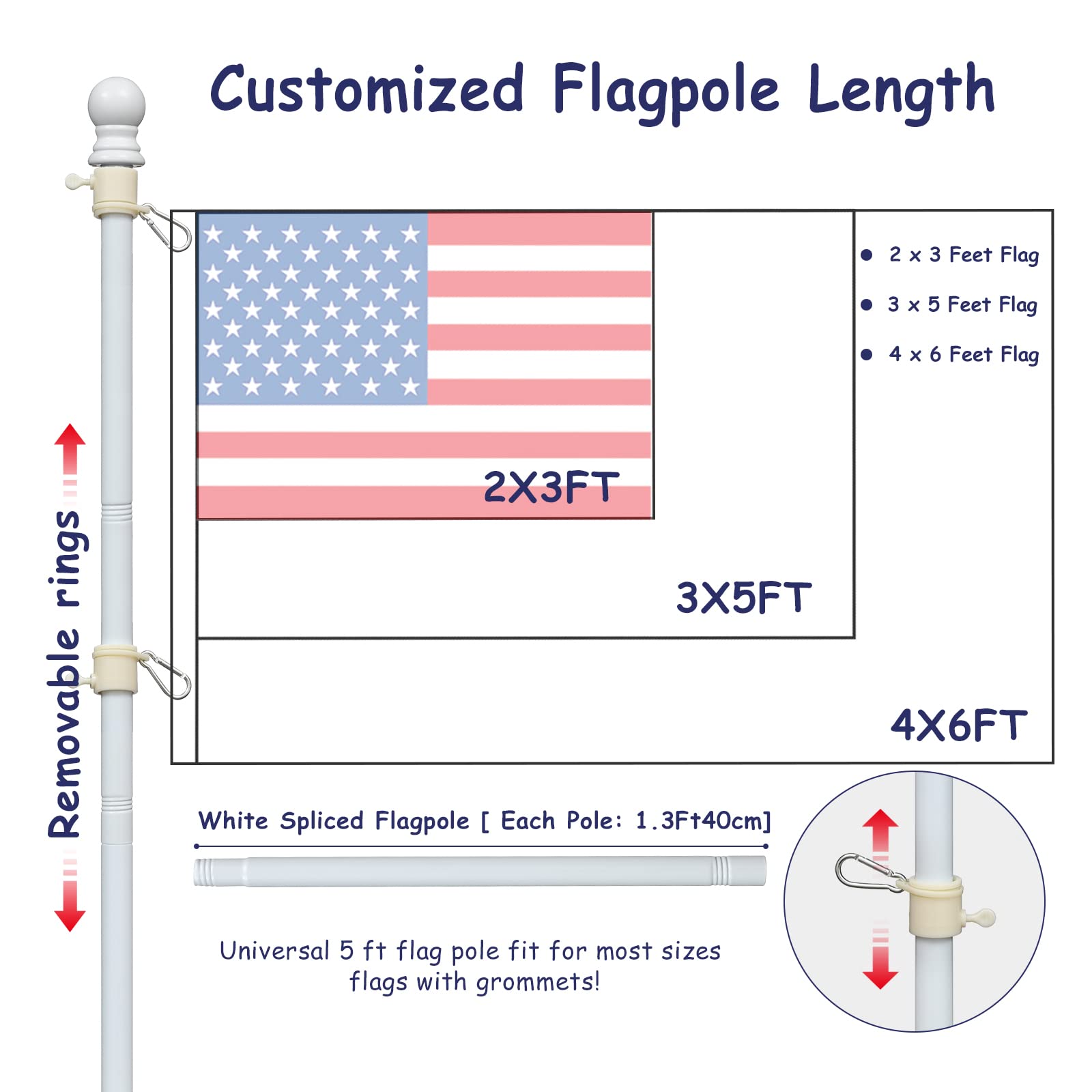 Snapklik.com : HOSKO White Flag Pole - 5ft Tangle Free Flag Pole Kit ...