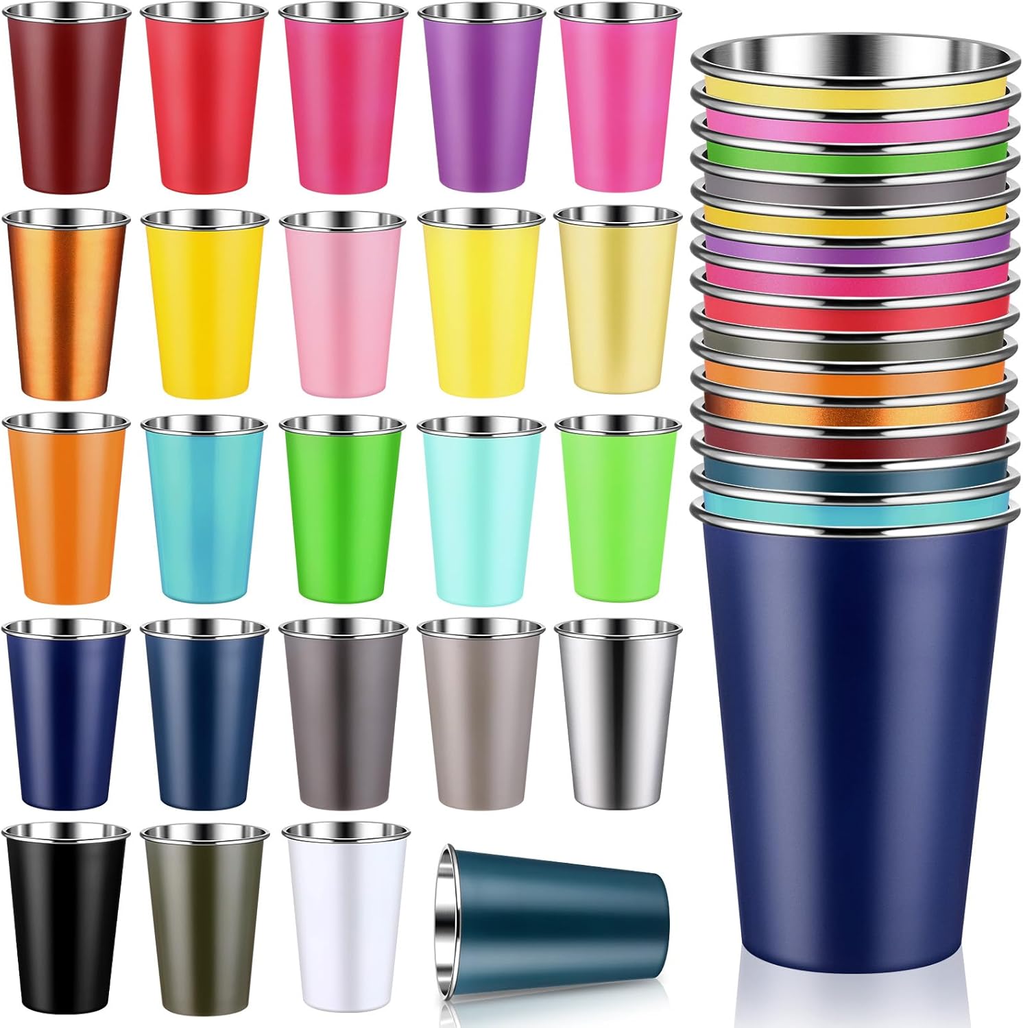 Amazon.com | Hushee 24 Pack 16 oz Stainless Steel Pint Cups Metal Cups ...