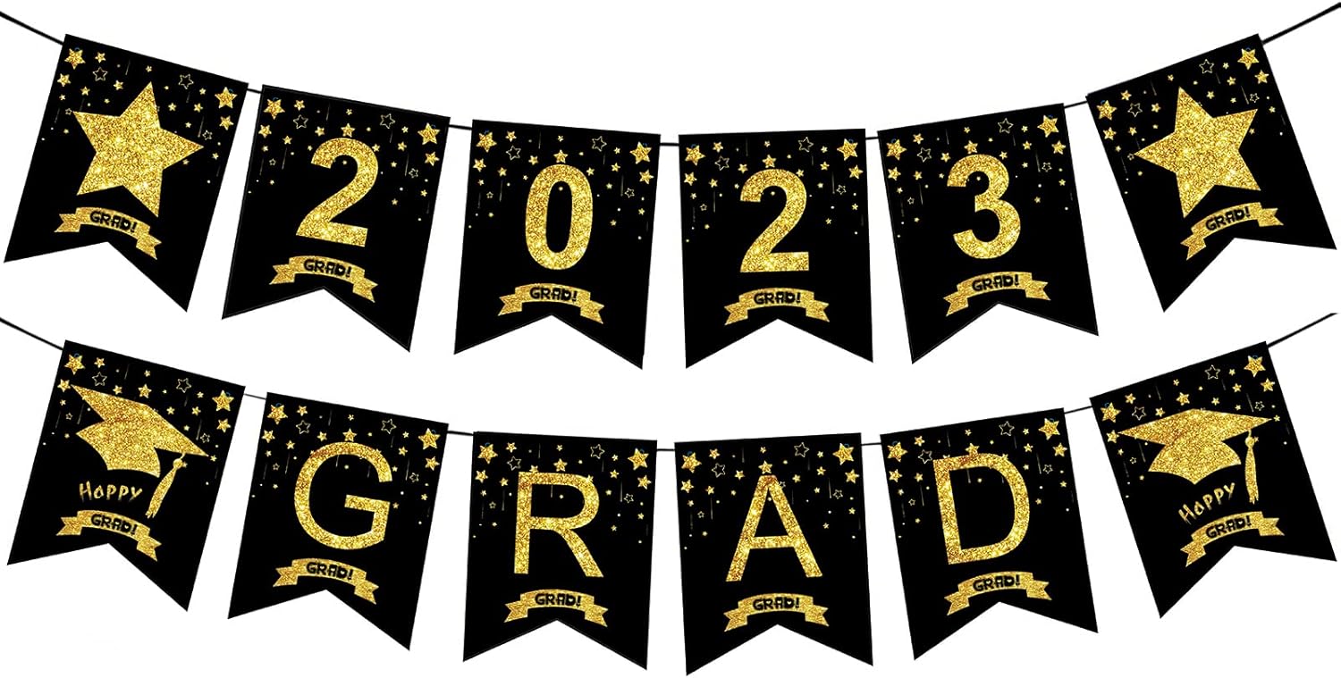 Amazon.com: 2 Pack Graduation Patry Decorations Class of 2023 Banner ...