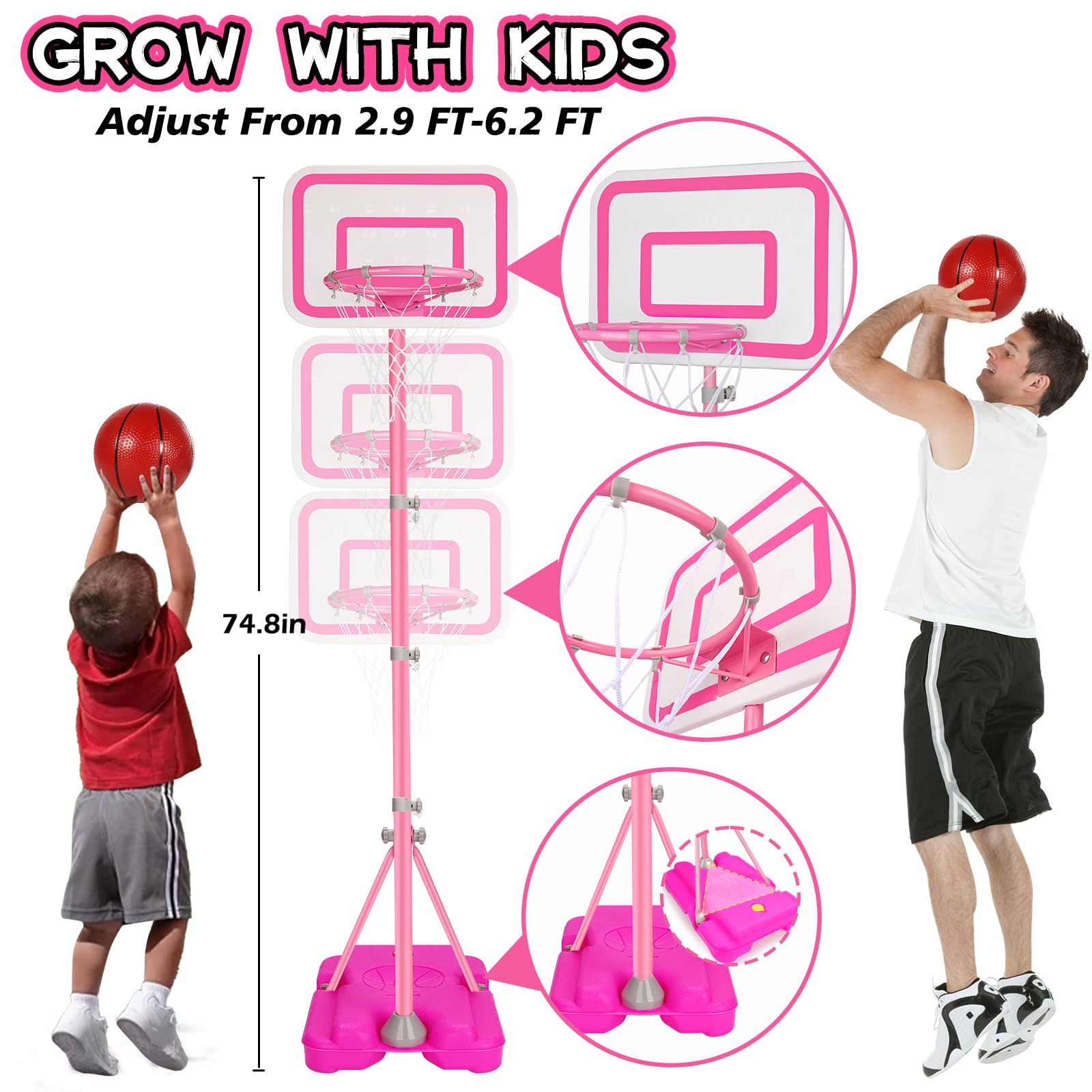 Toddler Basketball Hoop Pink Adjustable Basketball Hoop For Toddler ...