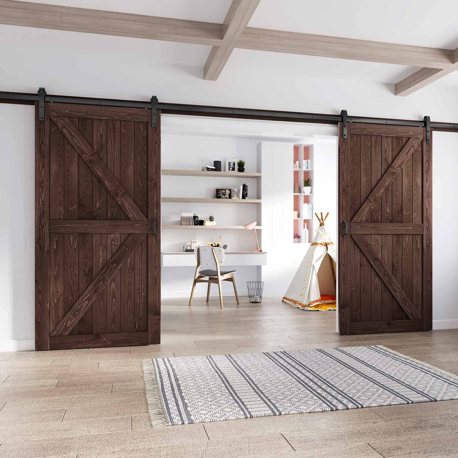 Amazon.com: Fredbeck 42 Double Brown Barn Door with 14 ft Hardware ...