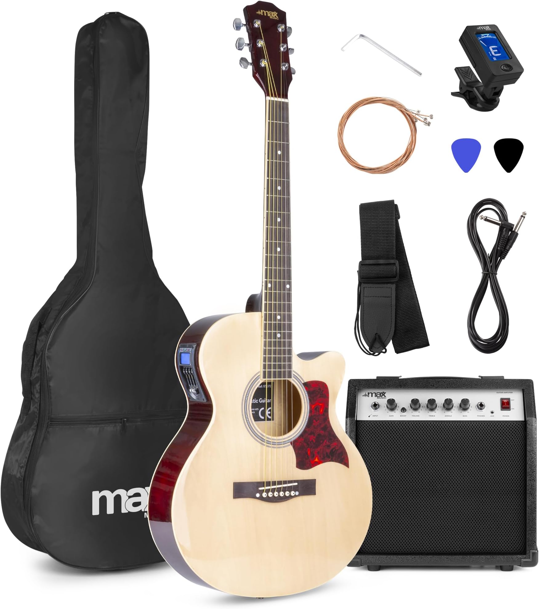 Max SHOWKIT Beginner Electric Acoustic Guitar Kit with 40W Amplifier ...