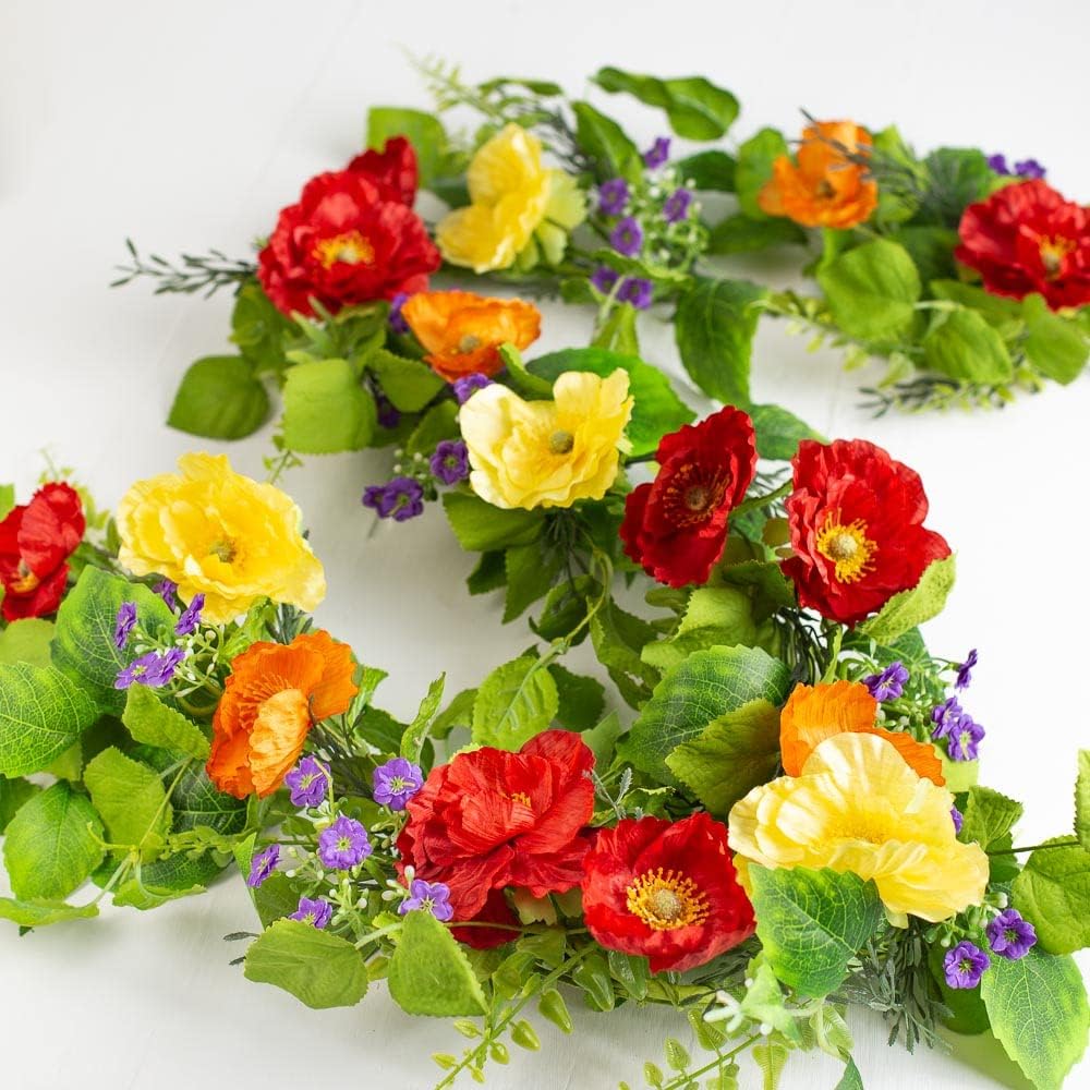 Amazon.com: Factory Direct Craft Artificial Poppy Wildflower Garland ...