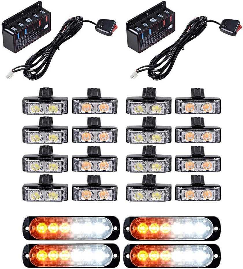 Amazon.com: 4pcs Amber/White Ultra Slim 6-LED Strobe Light Bar + 16pcs ...
