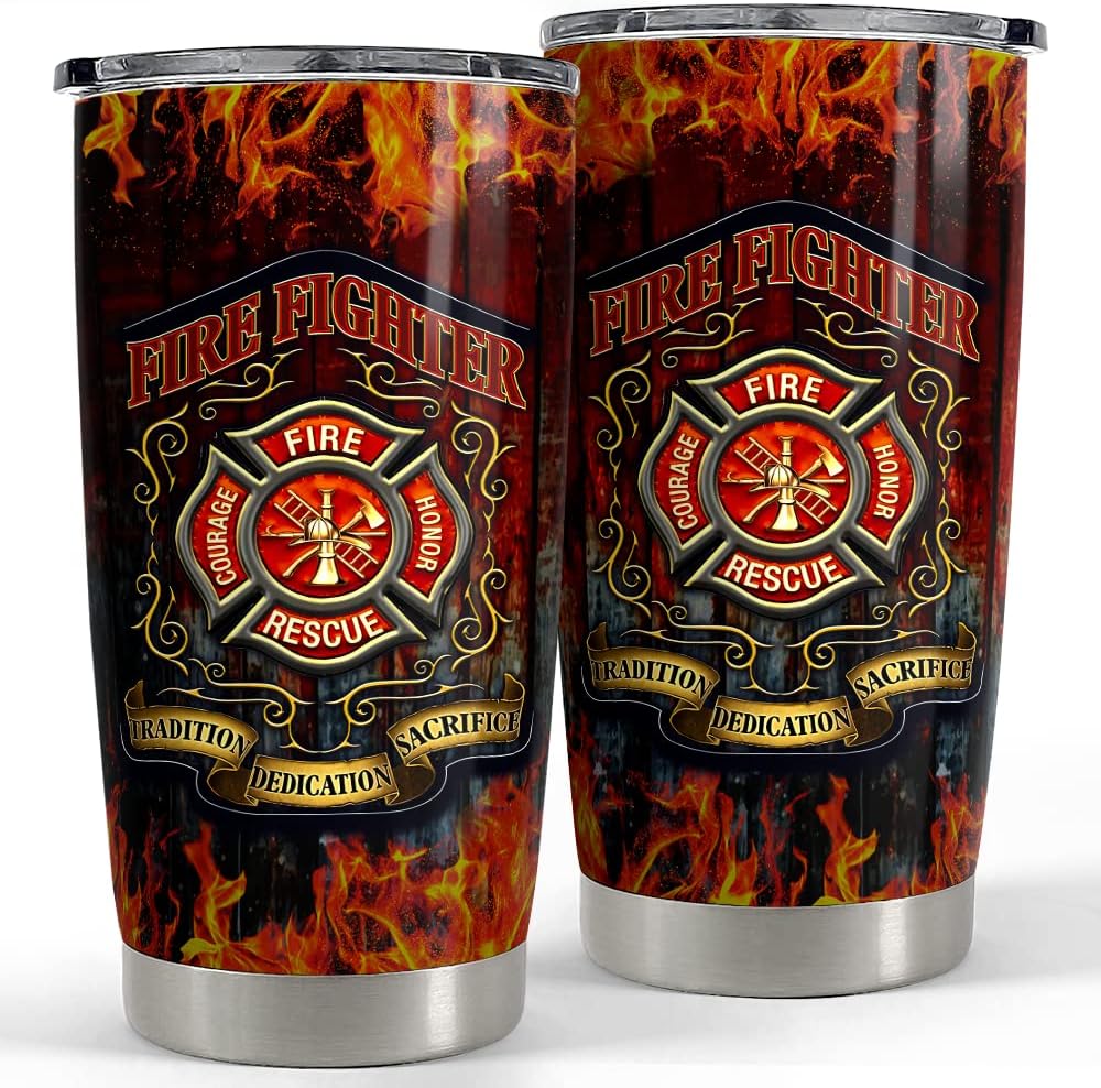 Amazon.com | SANDJEST Firefighter Tumbler 20oz Tumblers with Lid Gift ...