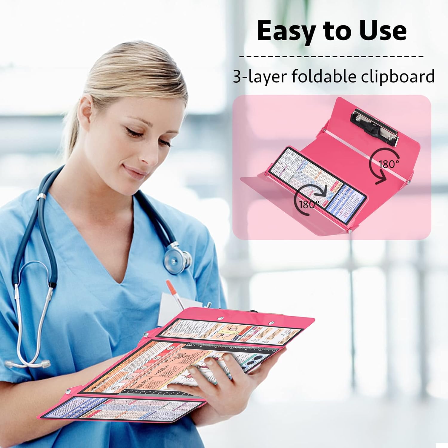 Buy Nursing Clipboard Foldable with Cheat Sheets, 3 Layers Metal ...