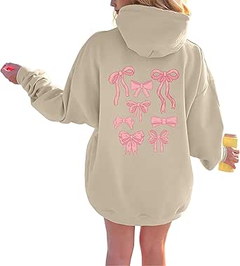 Amazon.com: Ymejia Womens Y2k Bow Graphic Hoodies Oversized Long Sleeve ...