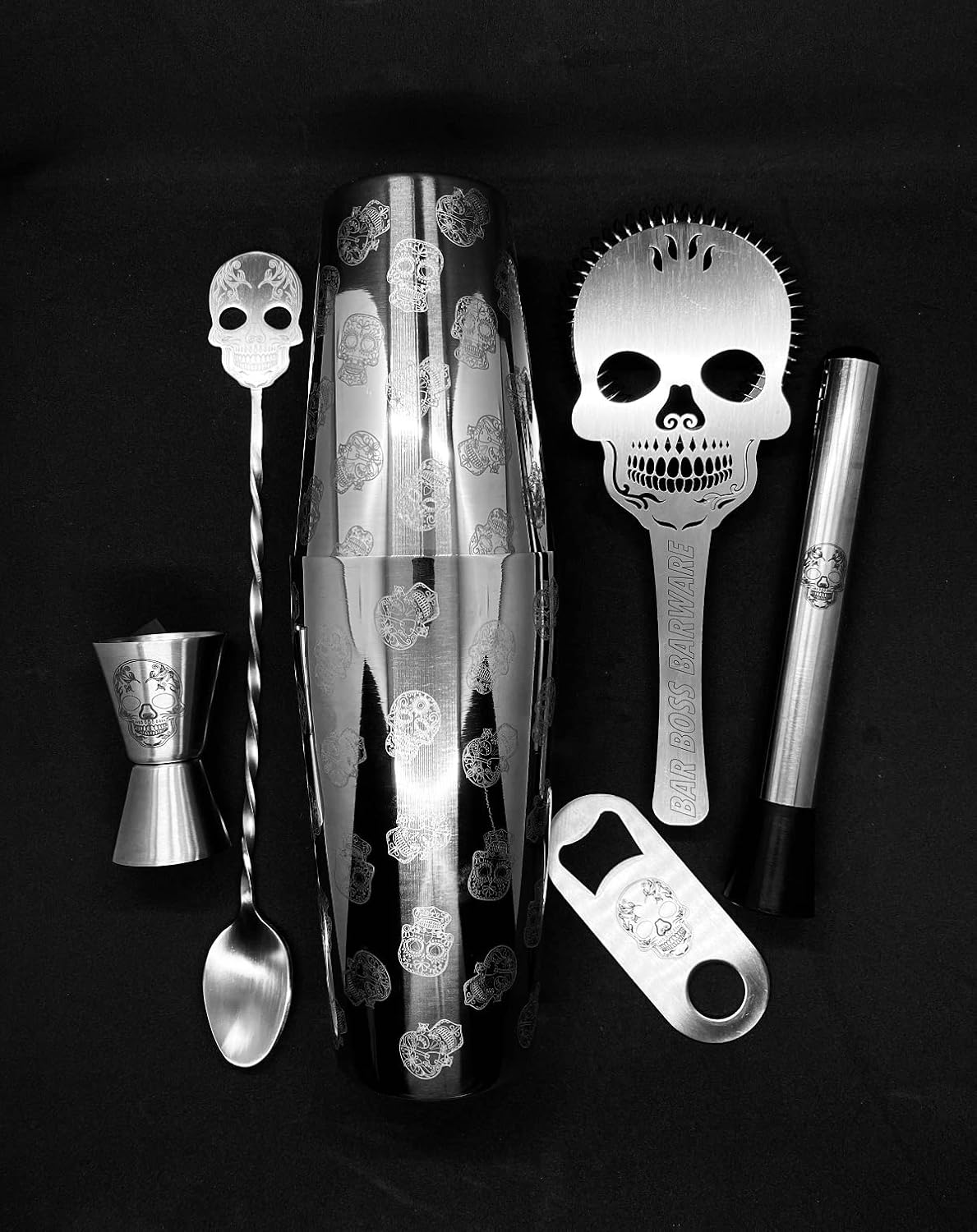 Amazon.com: Skull Themed Stainless Steel Cocktail Maker Set Steel ...