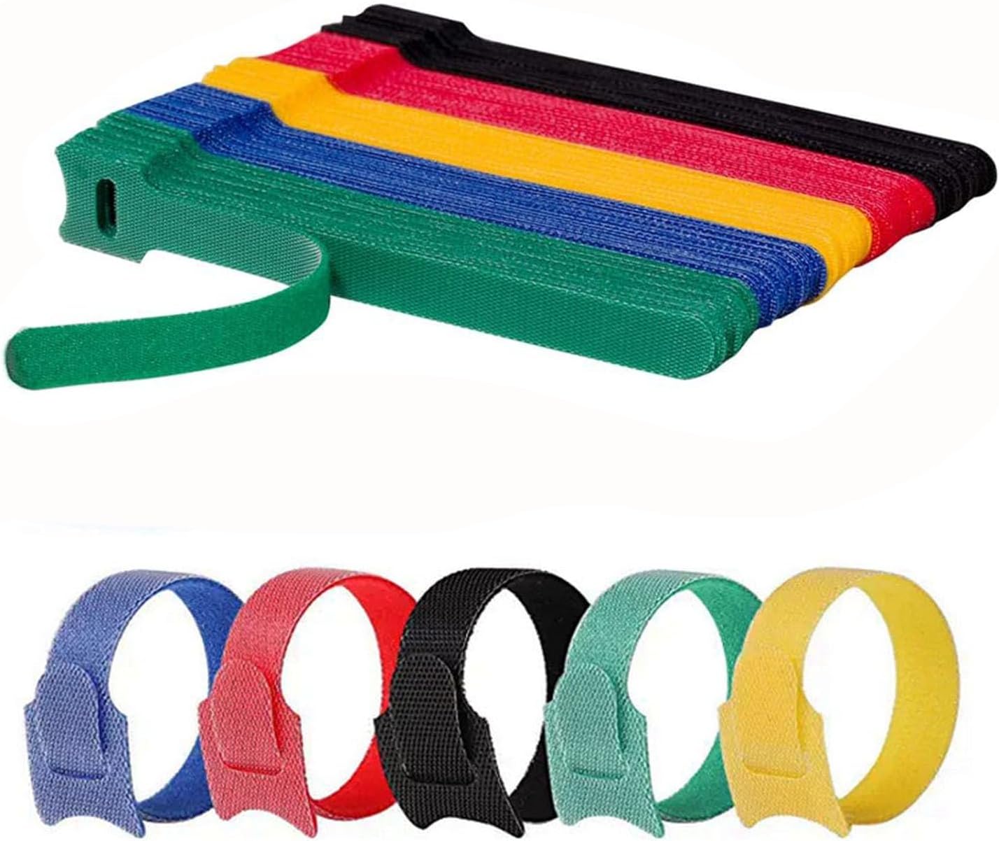 50 x Reusable Cable Ties Black, Adjustable Releasable Hook and Loop ...