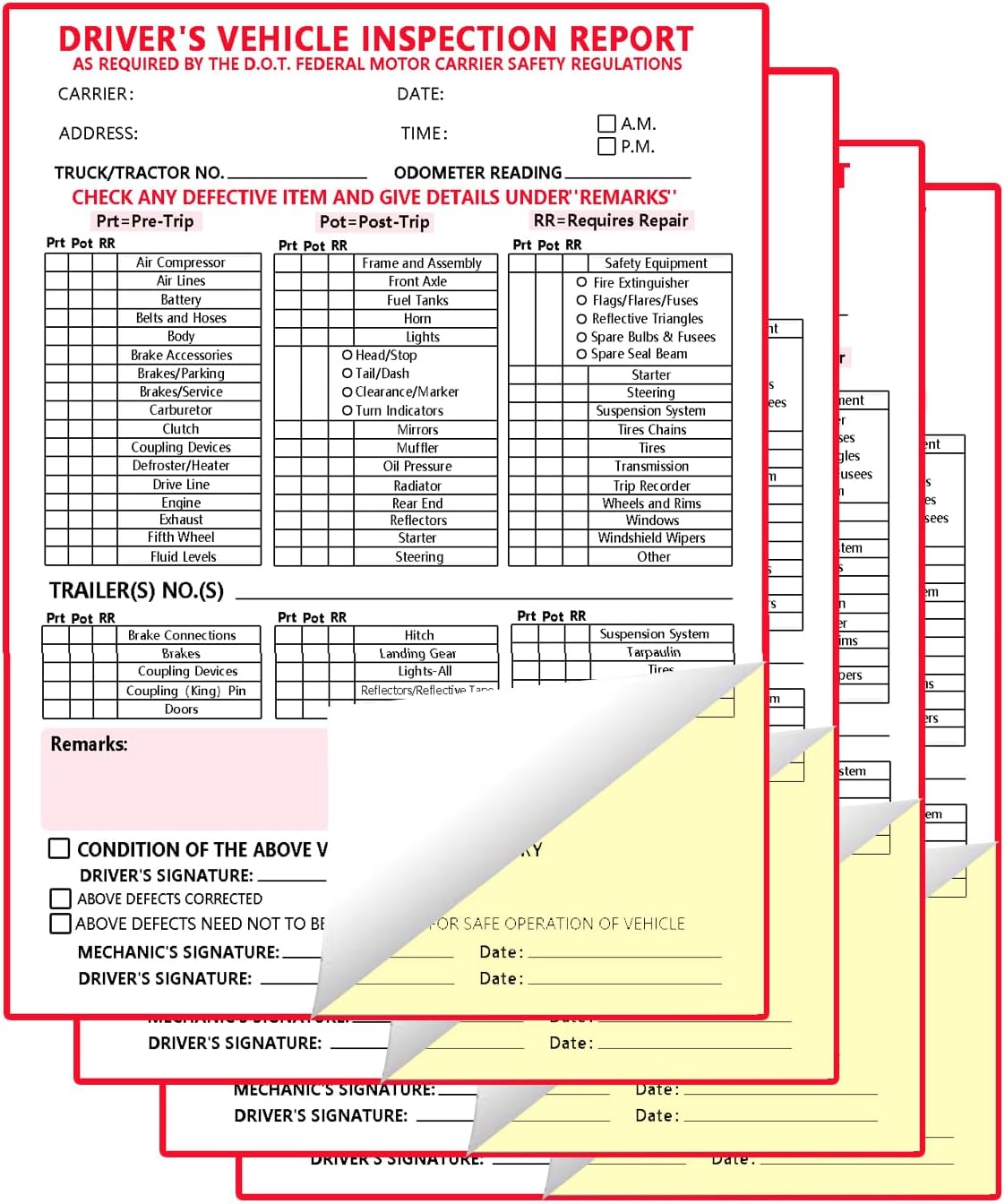 Amazon.com : 200 Sets Detailed Driver's Vehicle Inspection Report Book ...