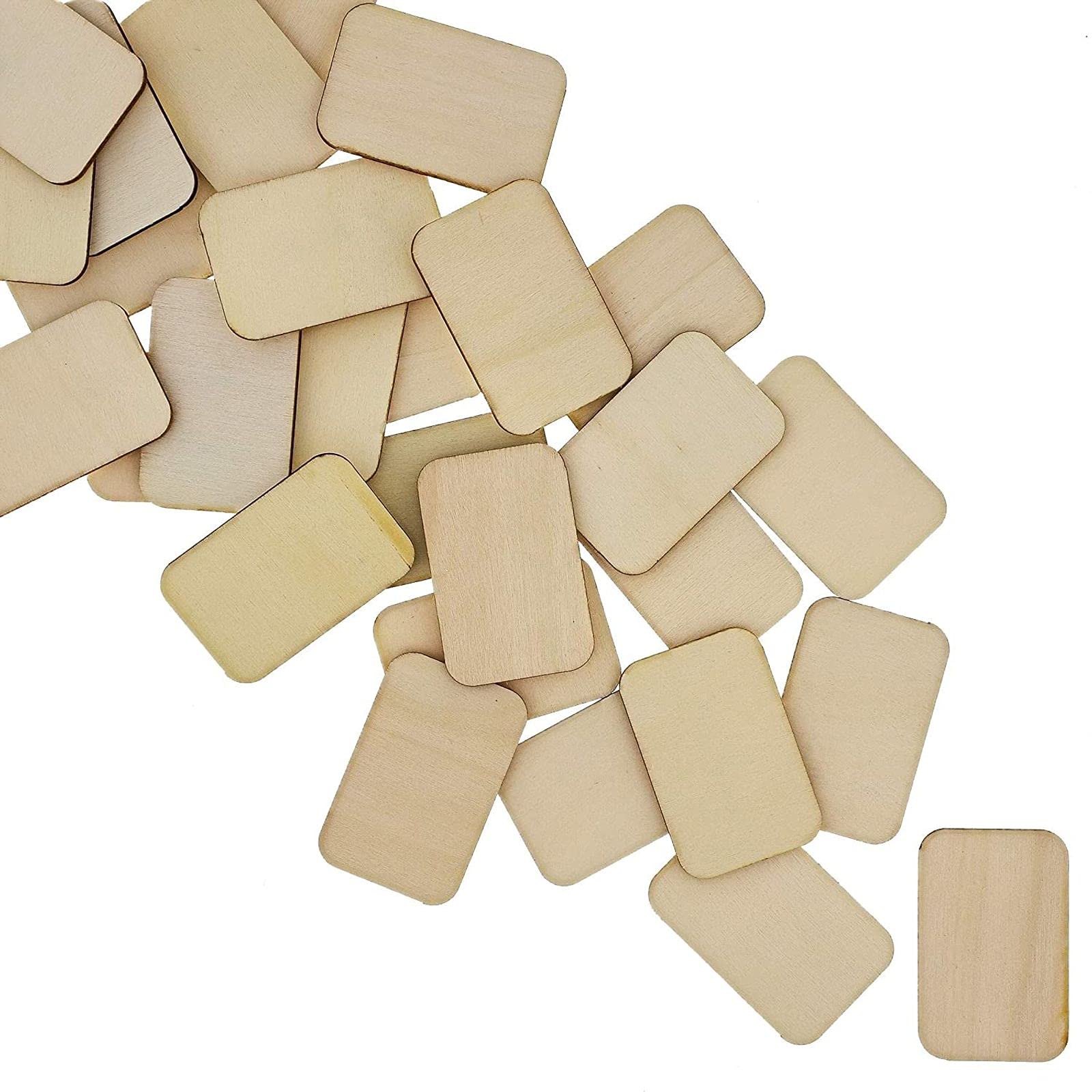 Wooden Cutouts for Crafts with Rounded Corners, Wood Rectangle (2x1.3 ...