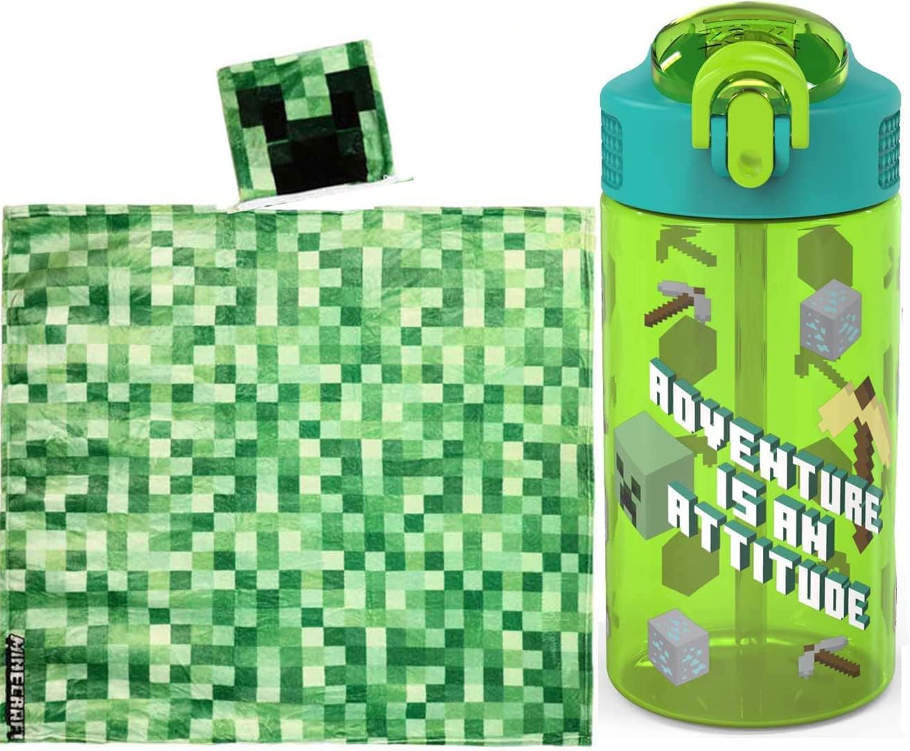 Minecraft Green Creepers Throw 8-Bit Character Water Bottle Fliptop Bed ...