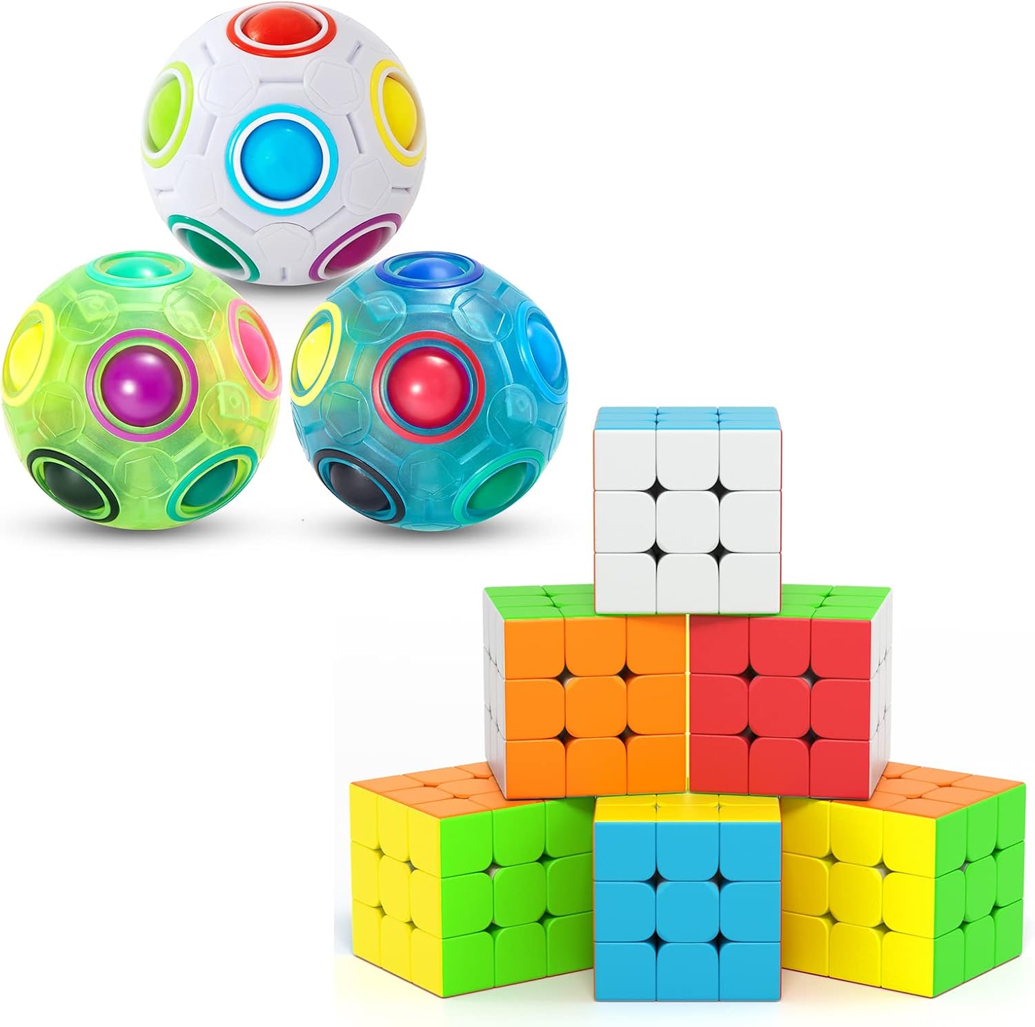 Amazon.com: Vdealen 3 Pack Rainbow Puzzle Ball and 6 Pack 3x3x3 ...
