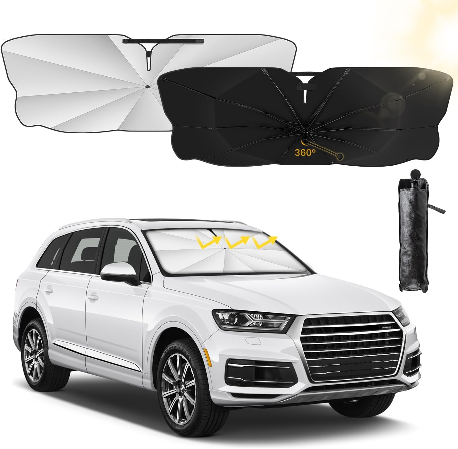 SIYOMG Car Windshield Sun Shade Umbrella, Foldable Front Windscreen ...