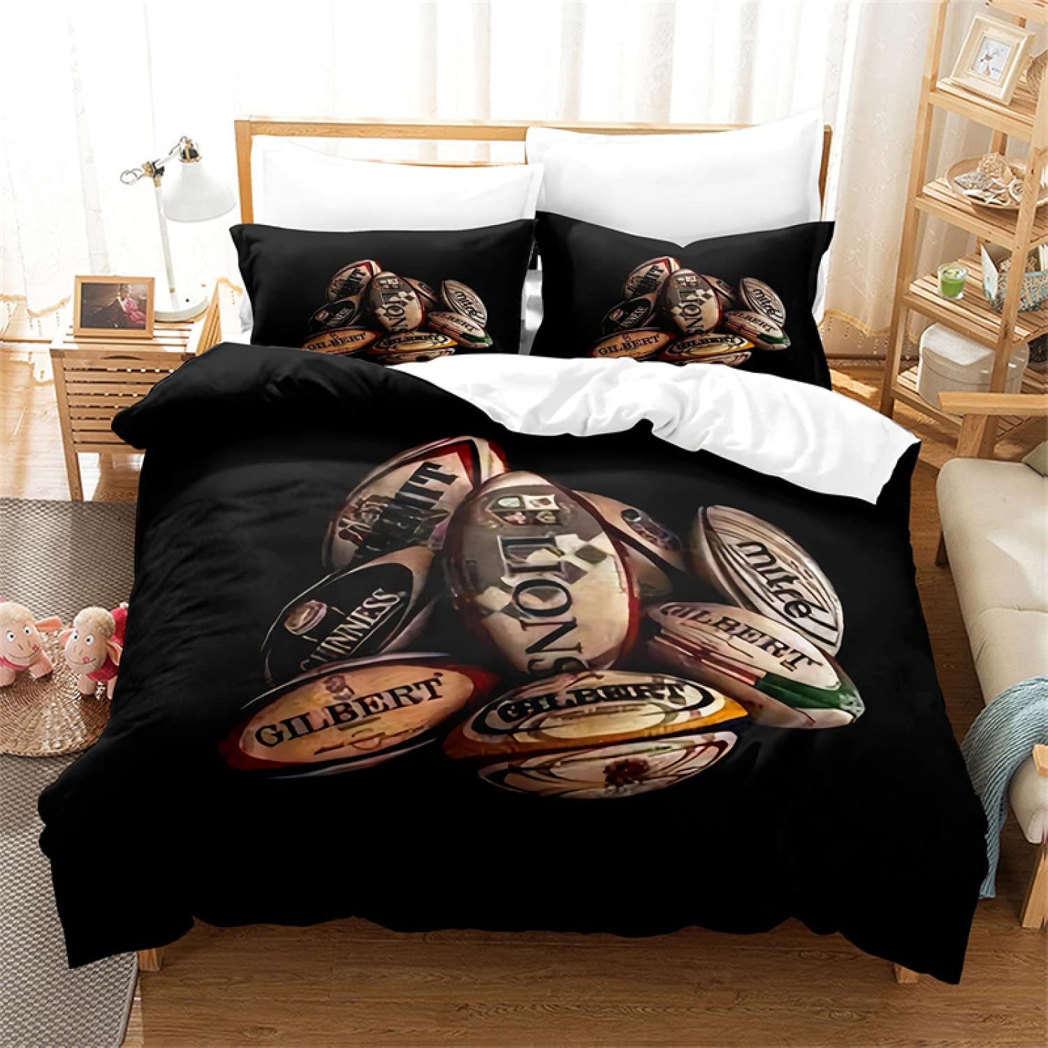 shitou Parure De Lit 220x240 Adulte Rugby Noir HypoallergéNique Ensemble De Literie,Douce ...