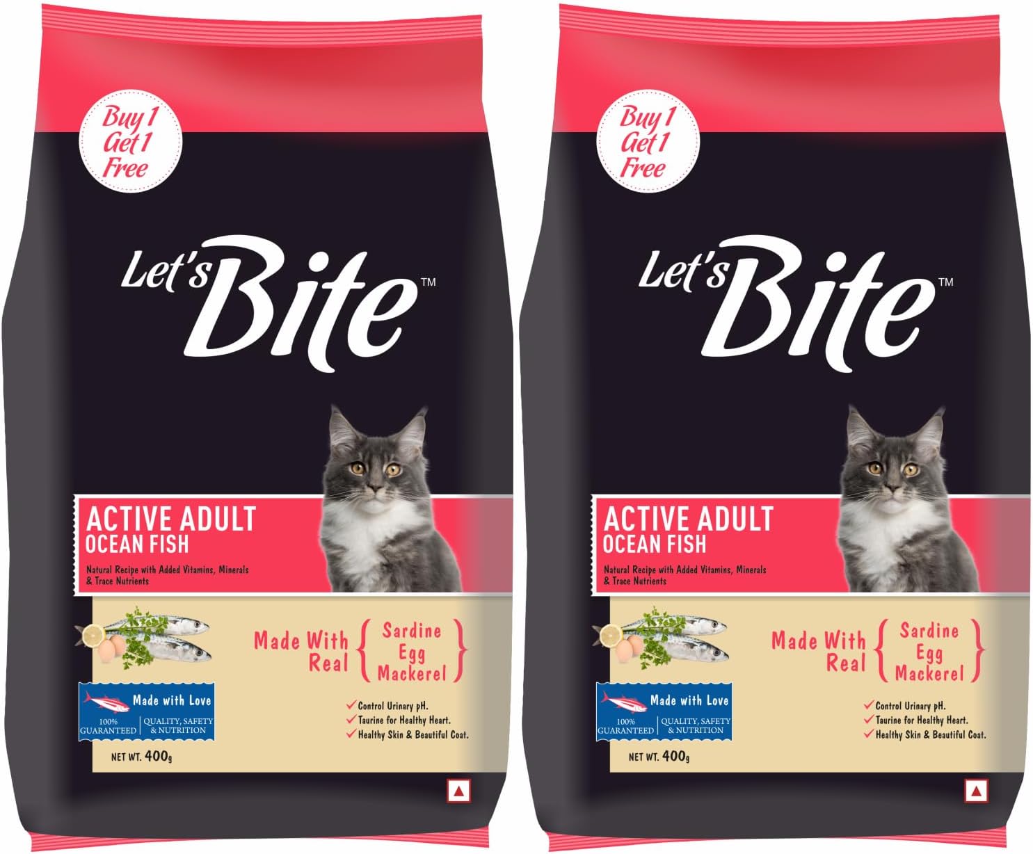 Let's Bite Active Adult Dry Cat Food, 400g (Buy 1 Get 1 Free), Total 800g Pack : Amazon.in ...