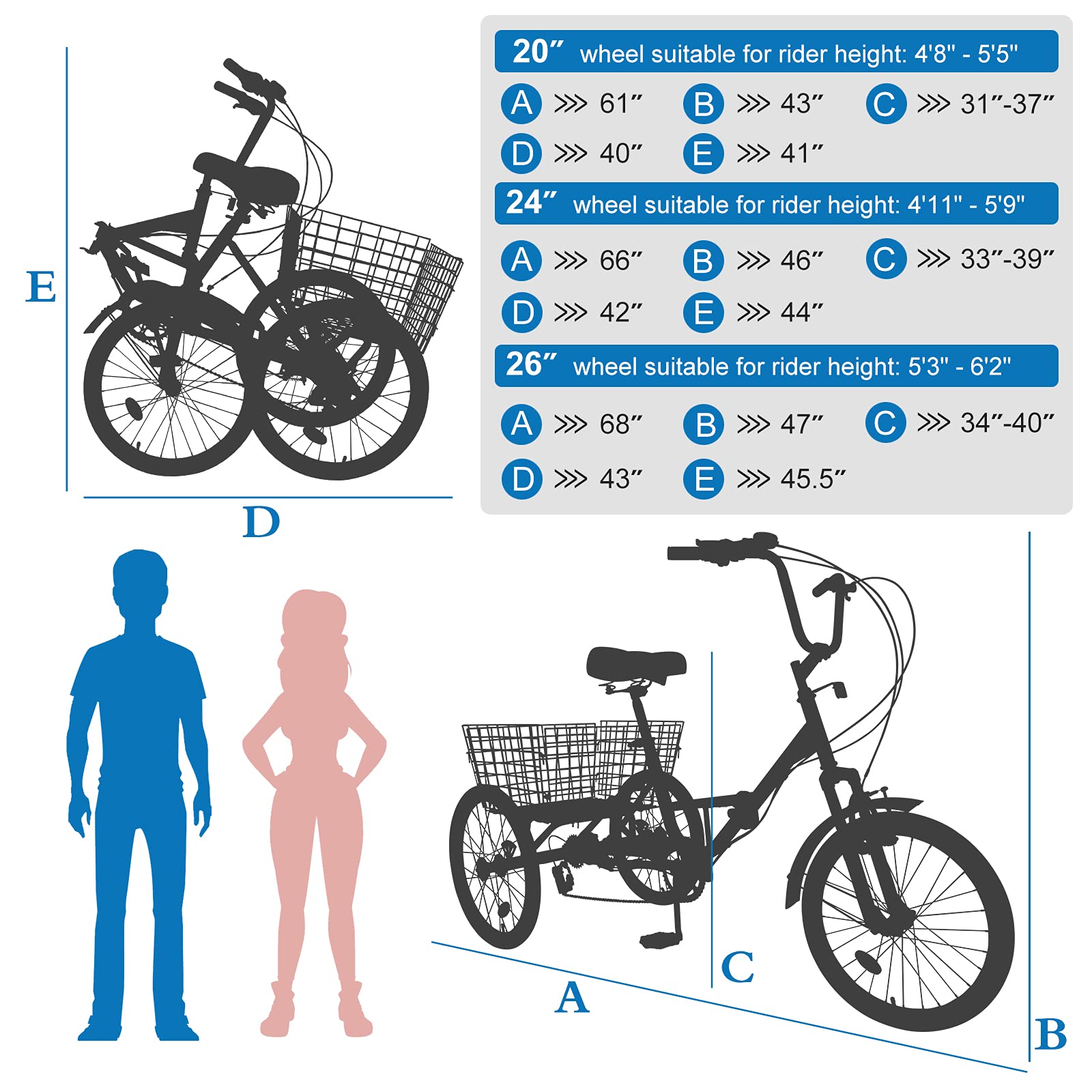 Slsy Adult Folding Tricycles, 7 Speed Folding Adult Trikes, 20 24 26 ...
