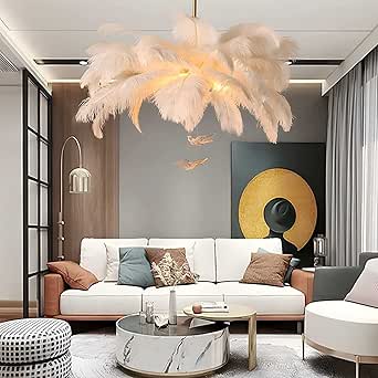 AOXCHEN Ostrich Feather Ceiling Light, G9 Romantic Luxury Pendant Light ...