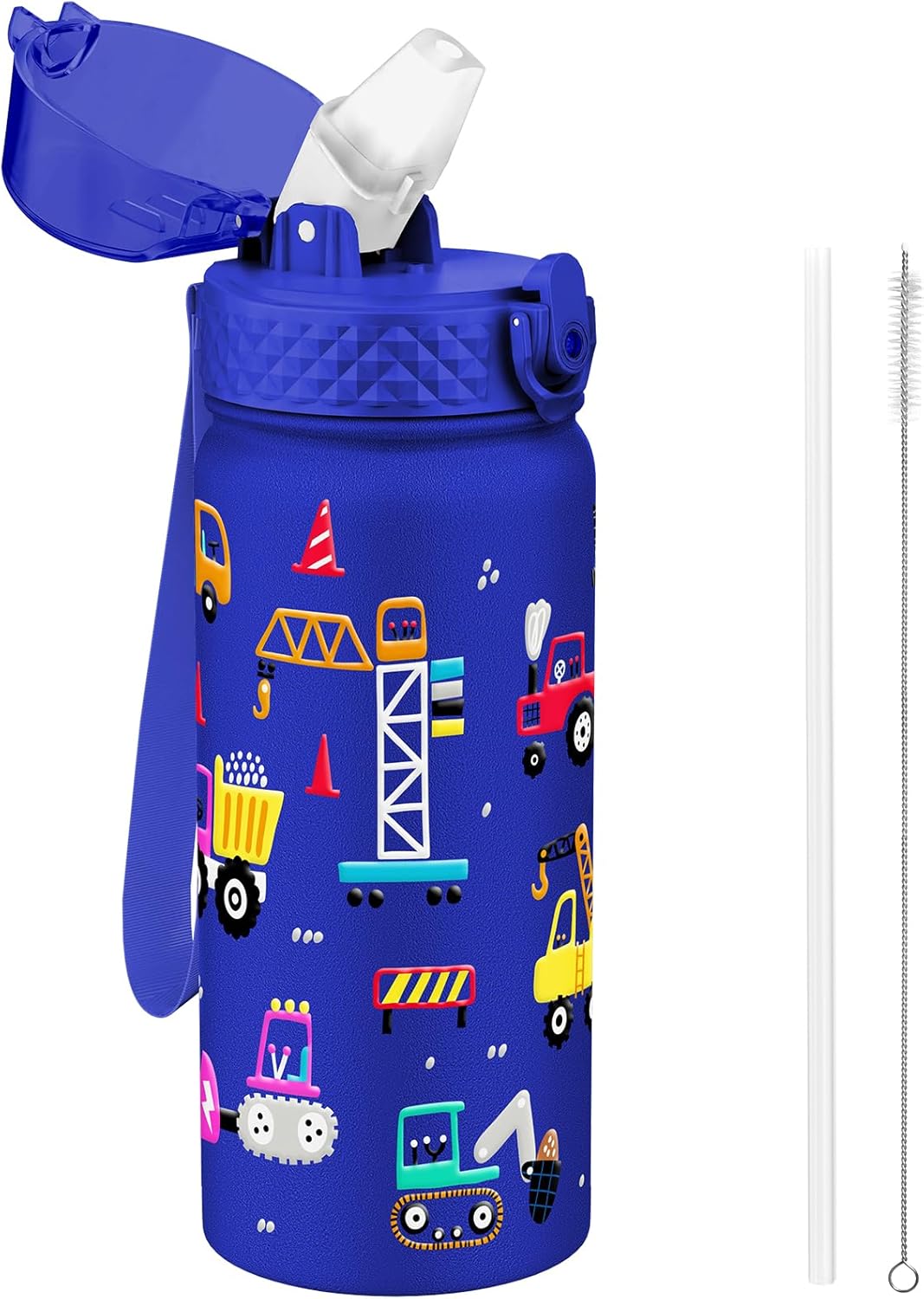 GOPPUS 550ml/18oz Kids Insulated Water Bottle with Straw Cute Double ...