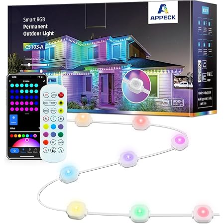 APPECK Permanent Outdoor Lights 65.6ft, Smart RGB+IC LED Eaves Lights ...