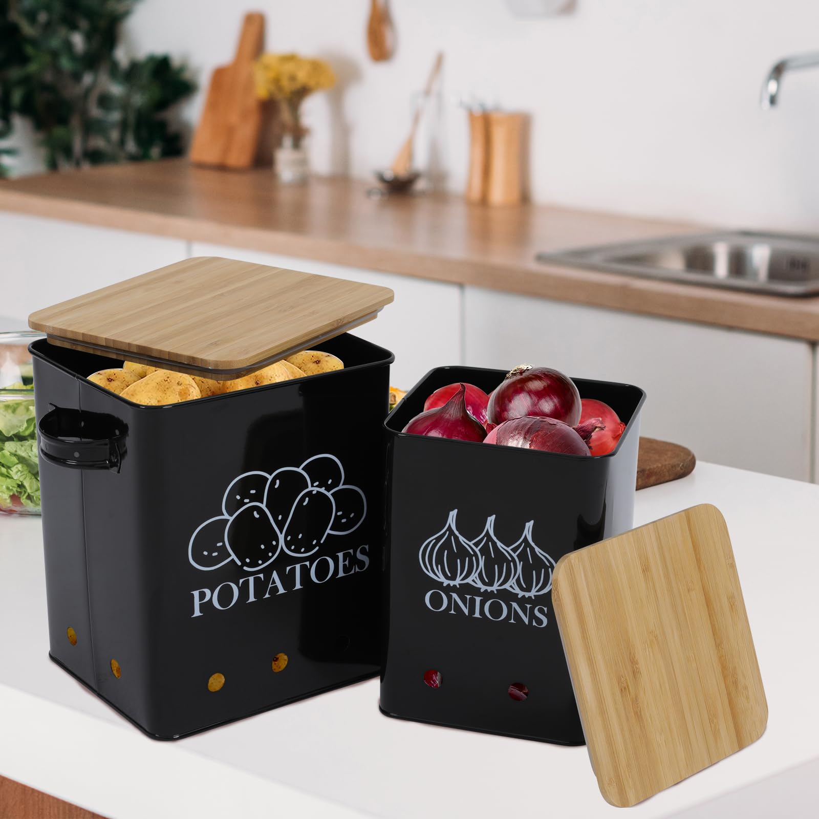 Potato And Onion Keeper Potato Storage Box Set Of 3, Potato Onion