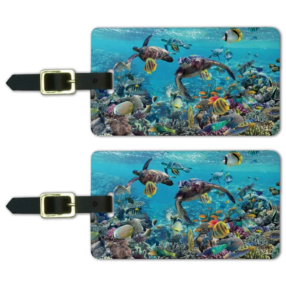 Amazon.com: Ocean Coral Reef Sea Turtles Diving Luggage ID Tags Carry ...