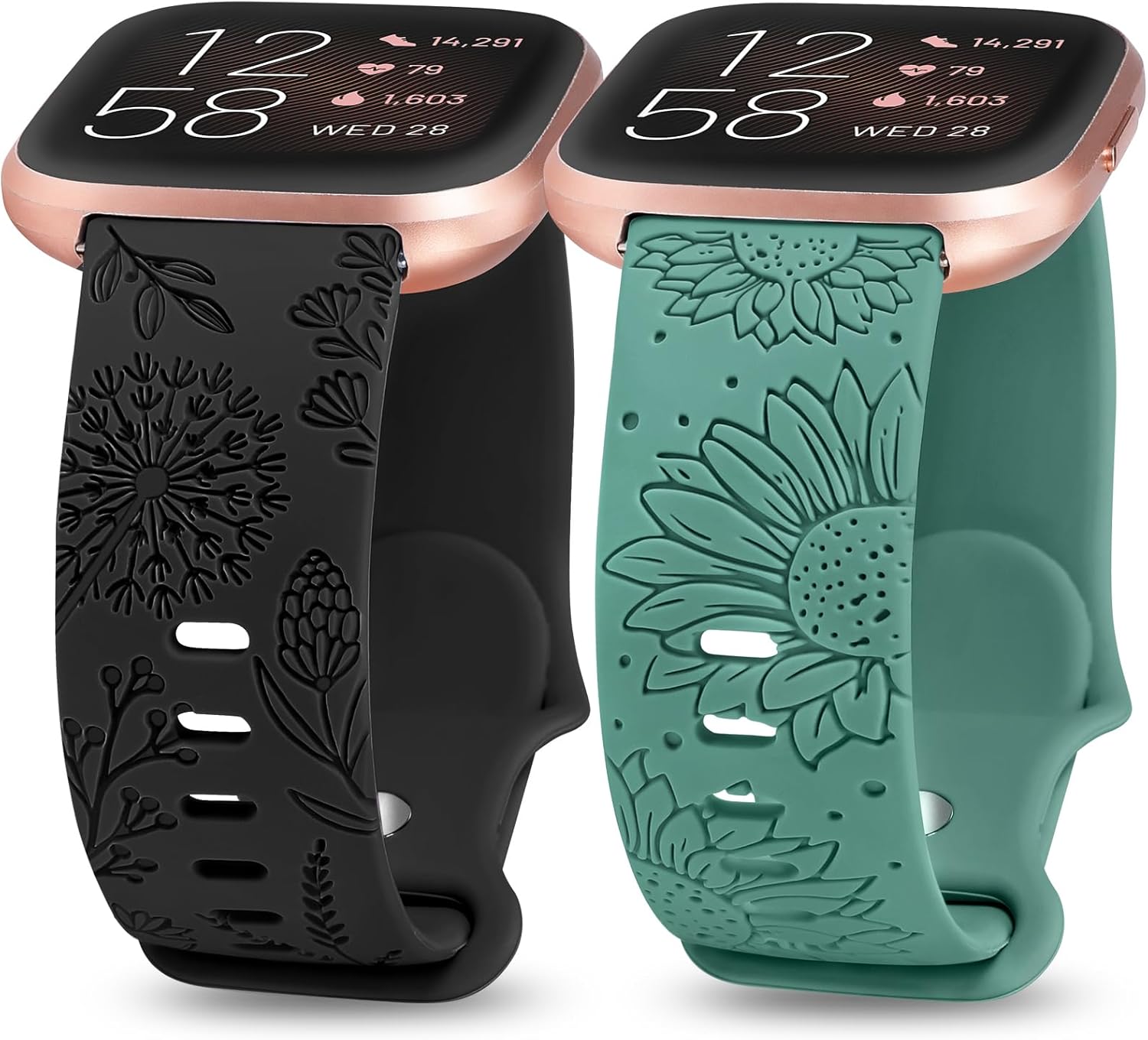 Amazon.com: Minyee 2 Packs Floral Engraved Band Compatible with Fitbit ...