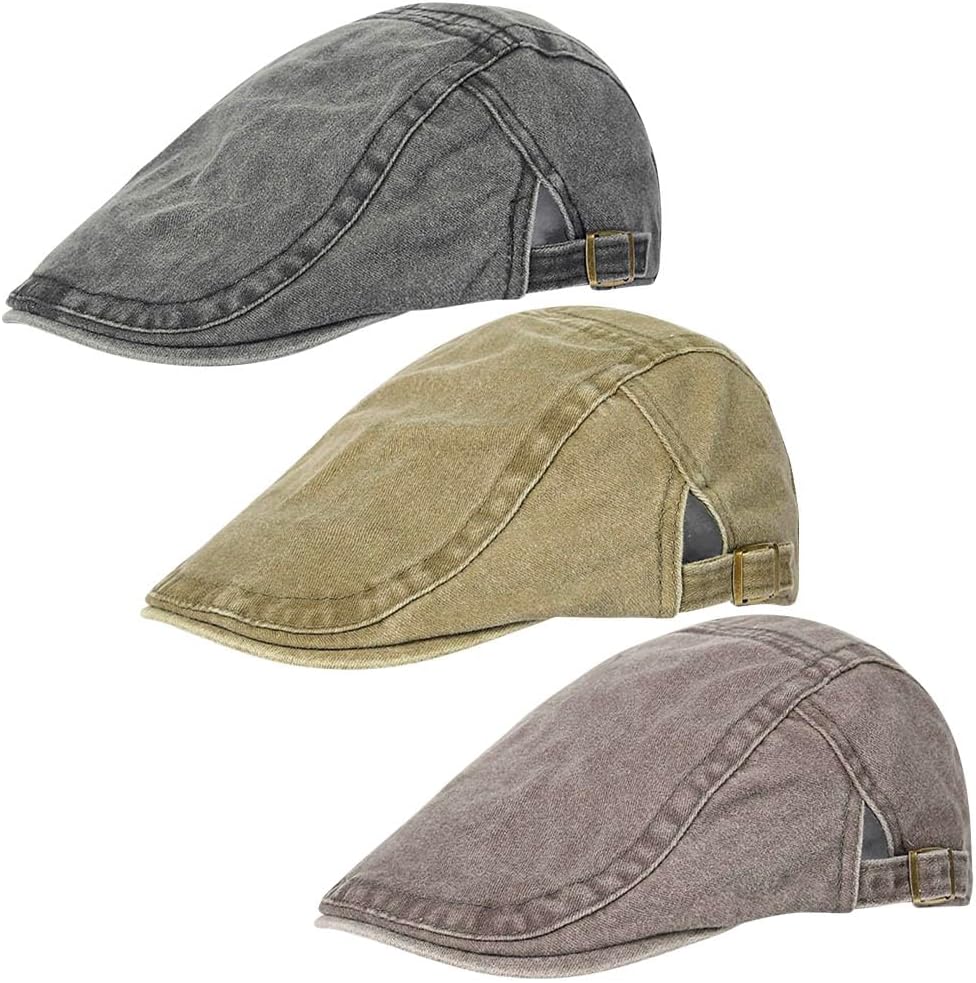 Amazon.com: 3Pcs Men's Newsboy Caps Wash Cotton Lightweight Scally Cap ...