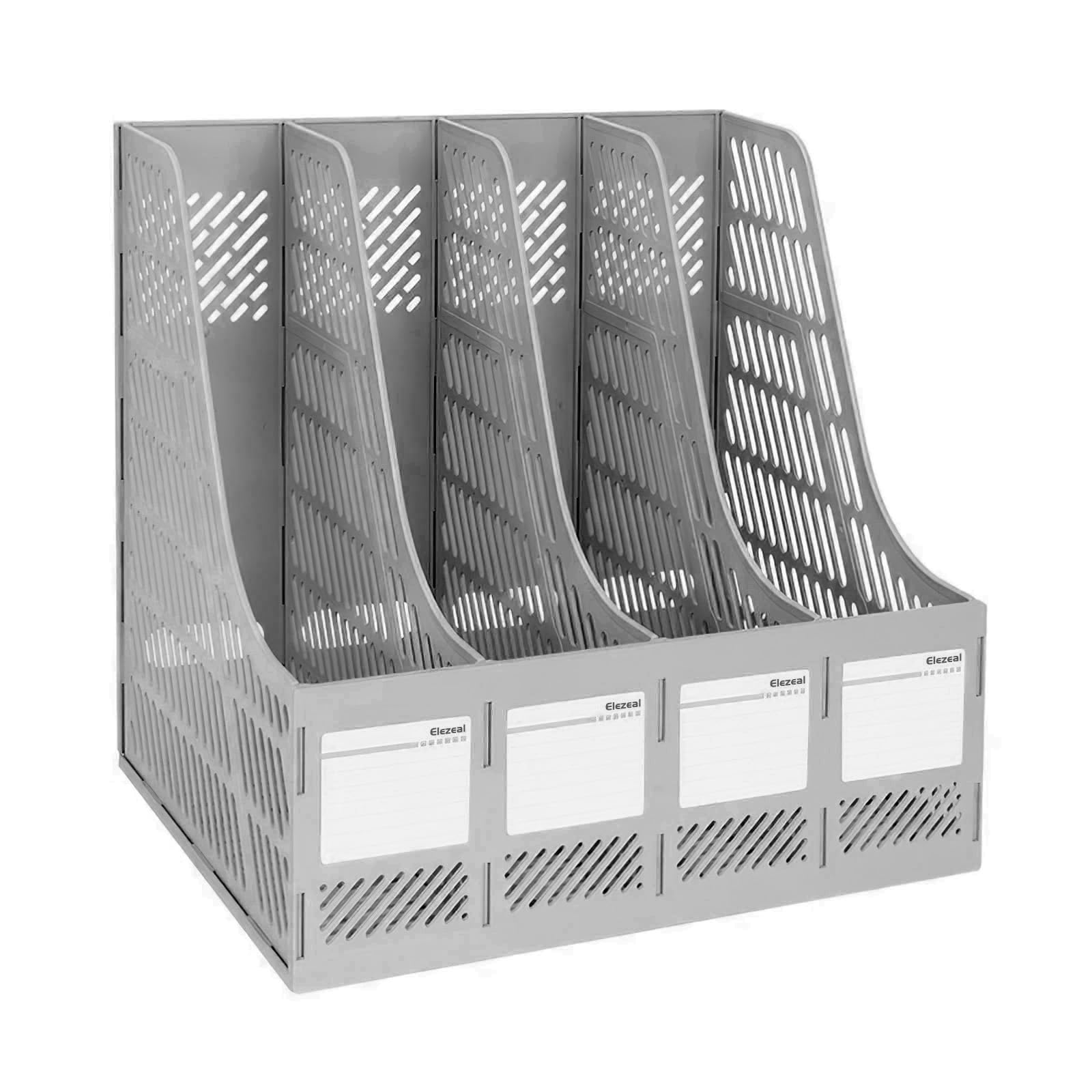 Elezeal A4 Magazine File Holder 4 Vertical Compartments Bookshelf ...