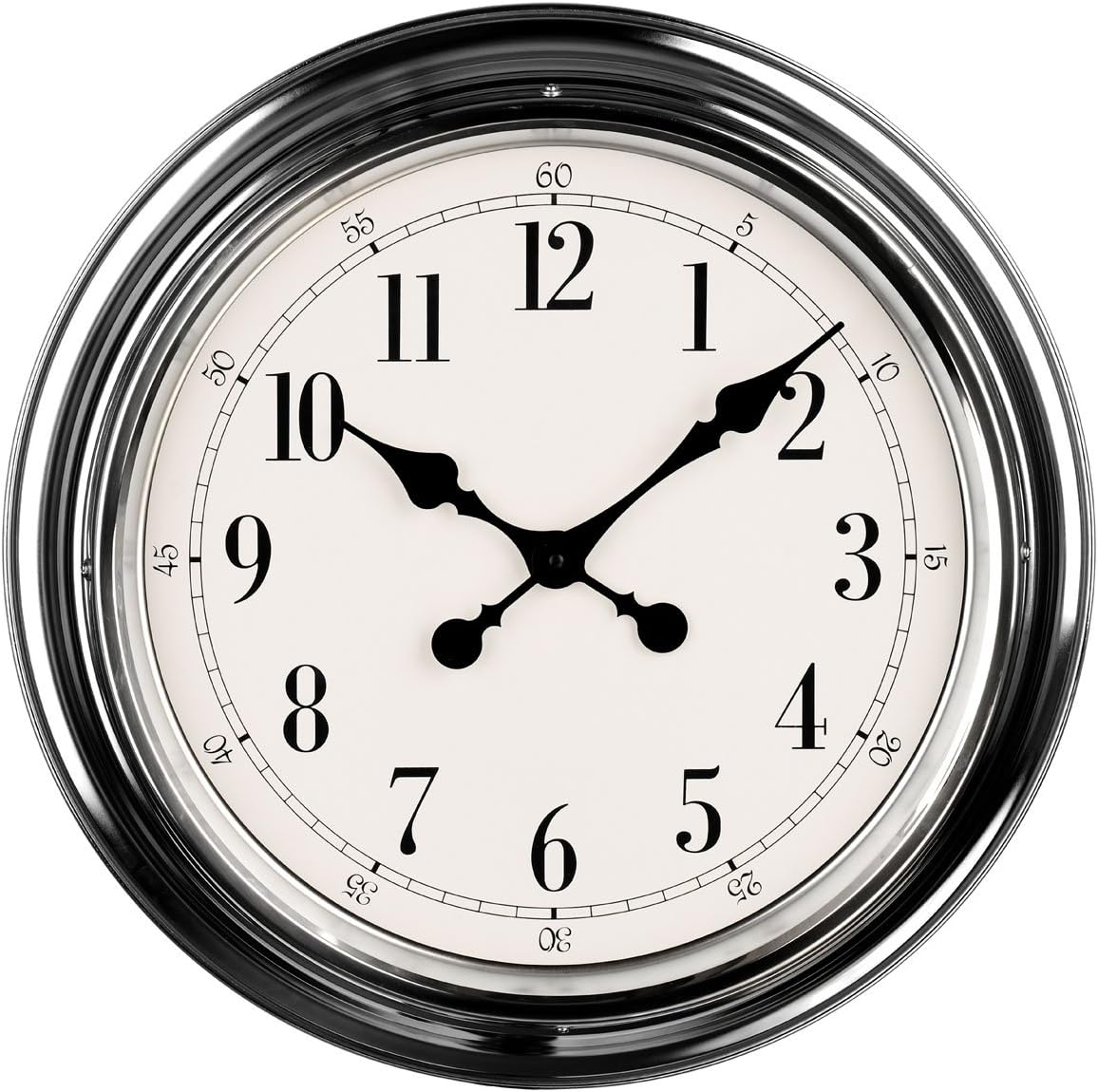 Amazon.com: Round Shape 12 Hour Wall Clock Made of Chrome Finish Frame ...