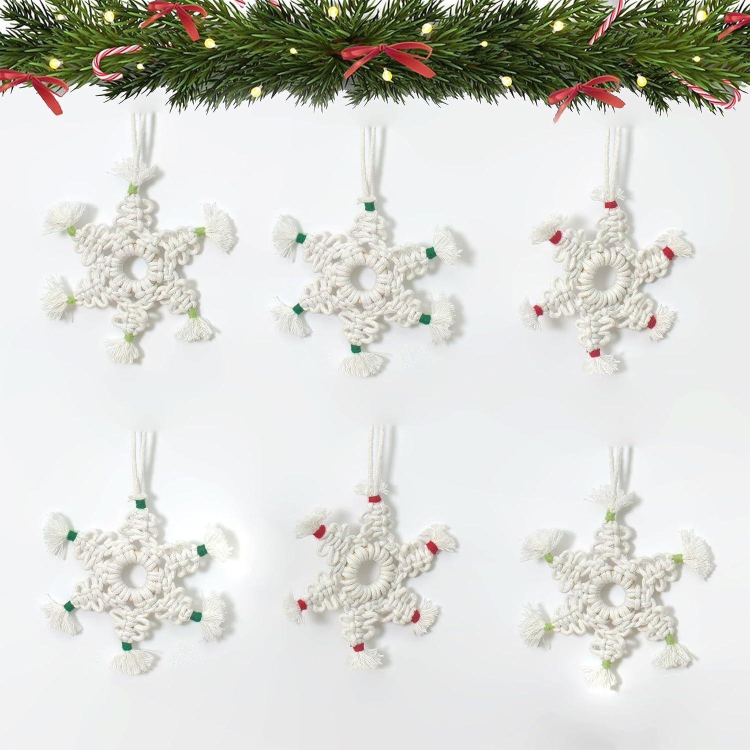 Amazon.com: NEONWE 6 Pcs White Snowflake Crochet Ornaments, Christmas ...
