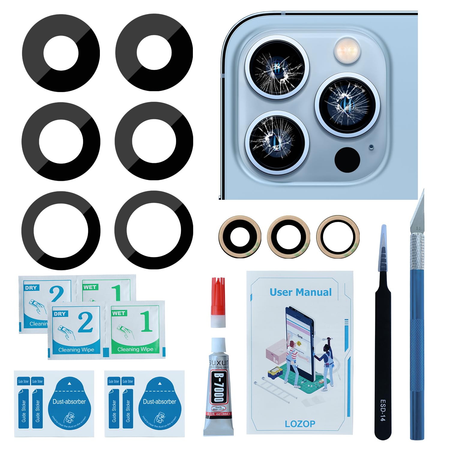 Amazon.com: LOZOP 2 Sets Rear Camera Lens Glass Replacement with ...