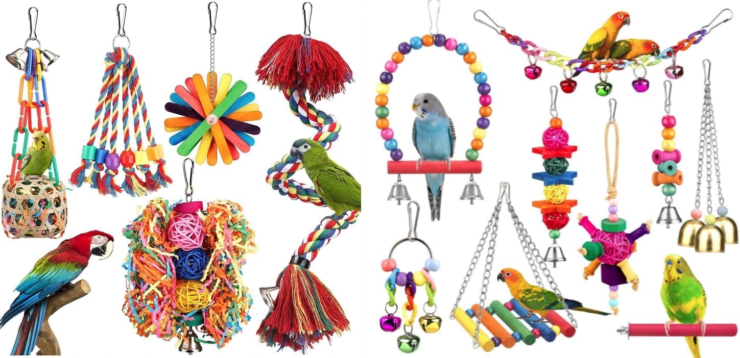 Amazon.com : Bird Toys Bird Rope Perch with Bell Colorful Bird Chewing ...