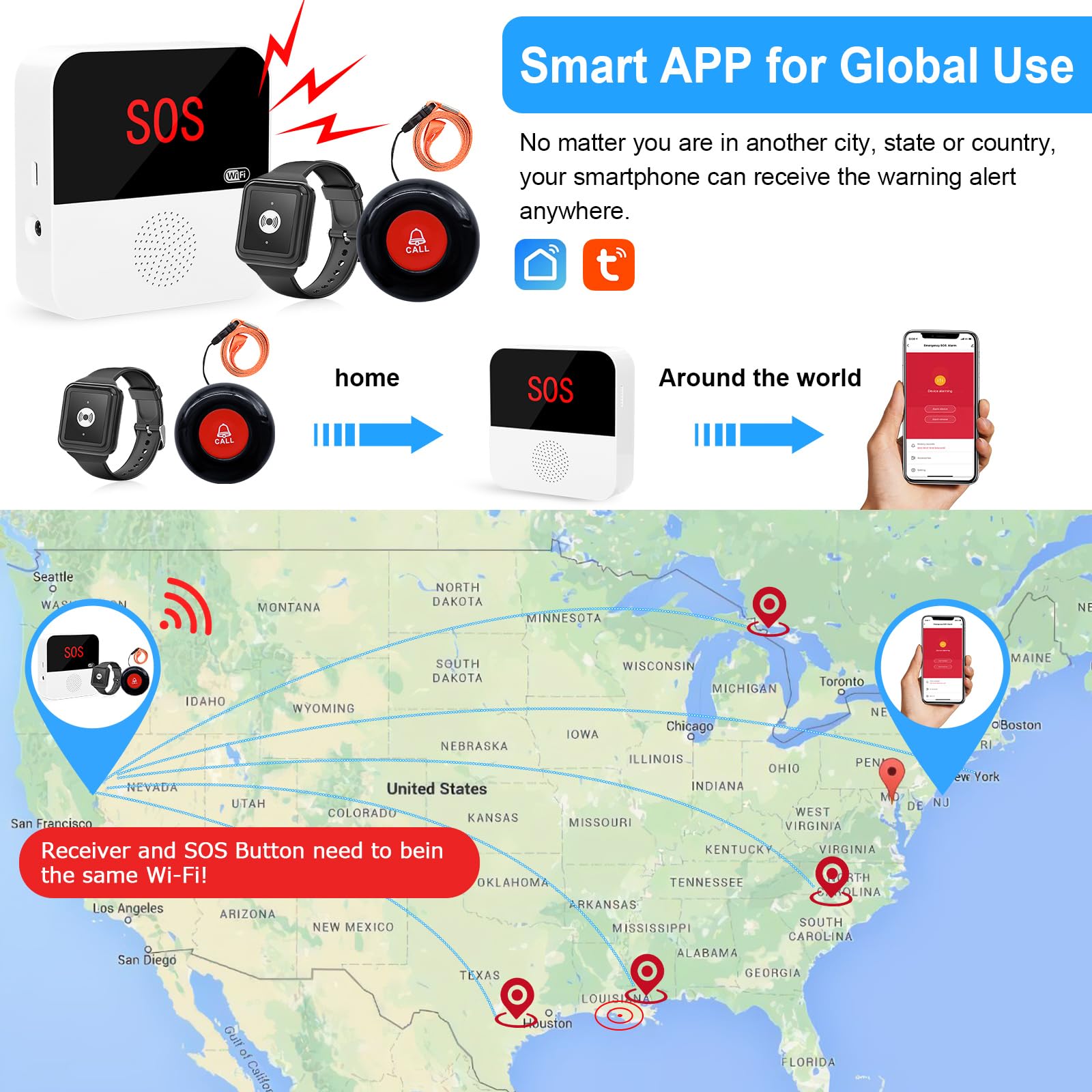 ChunHee WiFi Smart Wireless Caregiver Pager Panic Button Linked To ...