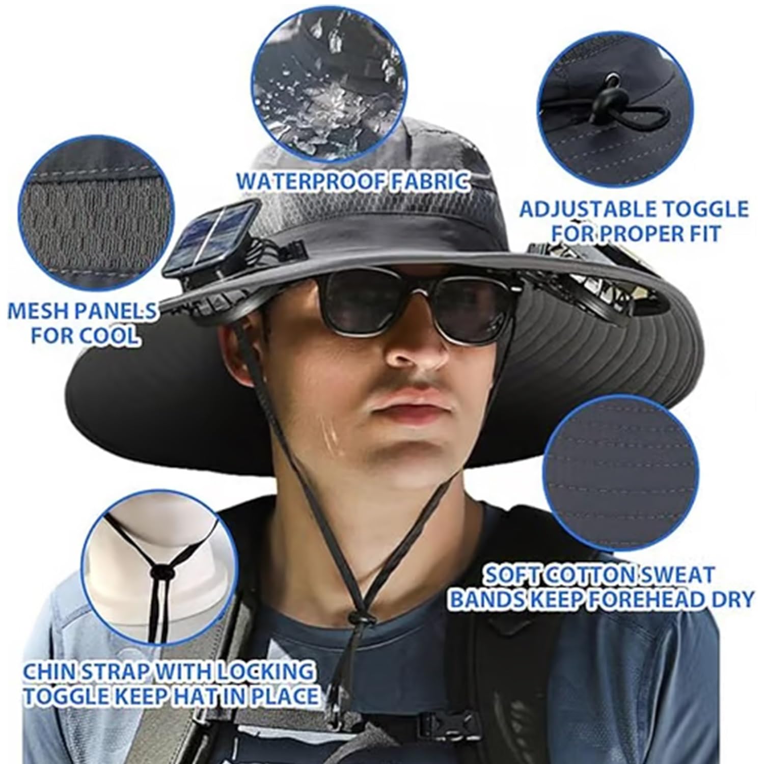 Solar Powered Fan Hat 2025 Ultralight Solar Fan Hat For Men - Wide Brim ...