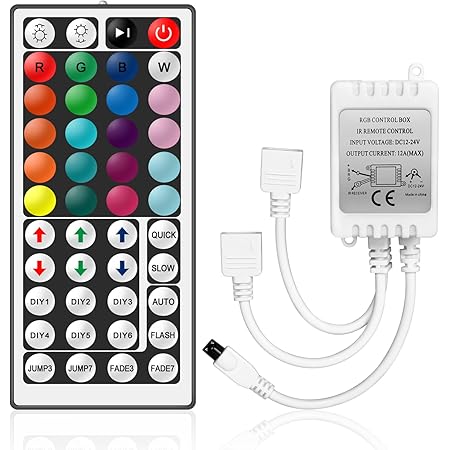 VIPMOON 44-Key LED Remote Controller DC12V-24V 4 Pin 2 Ports RGB ...