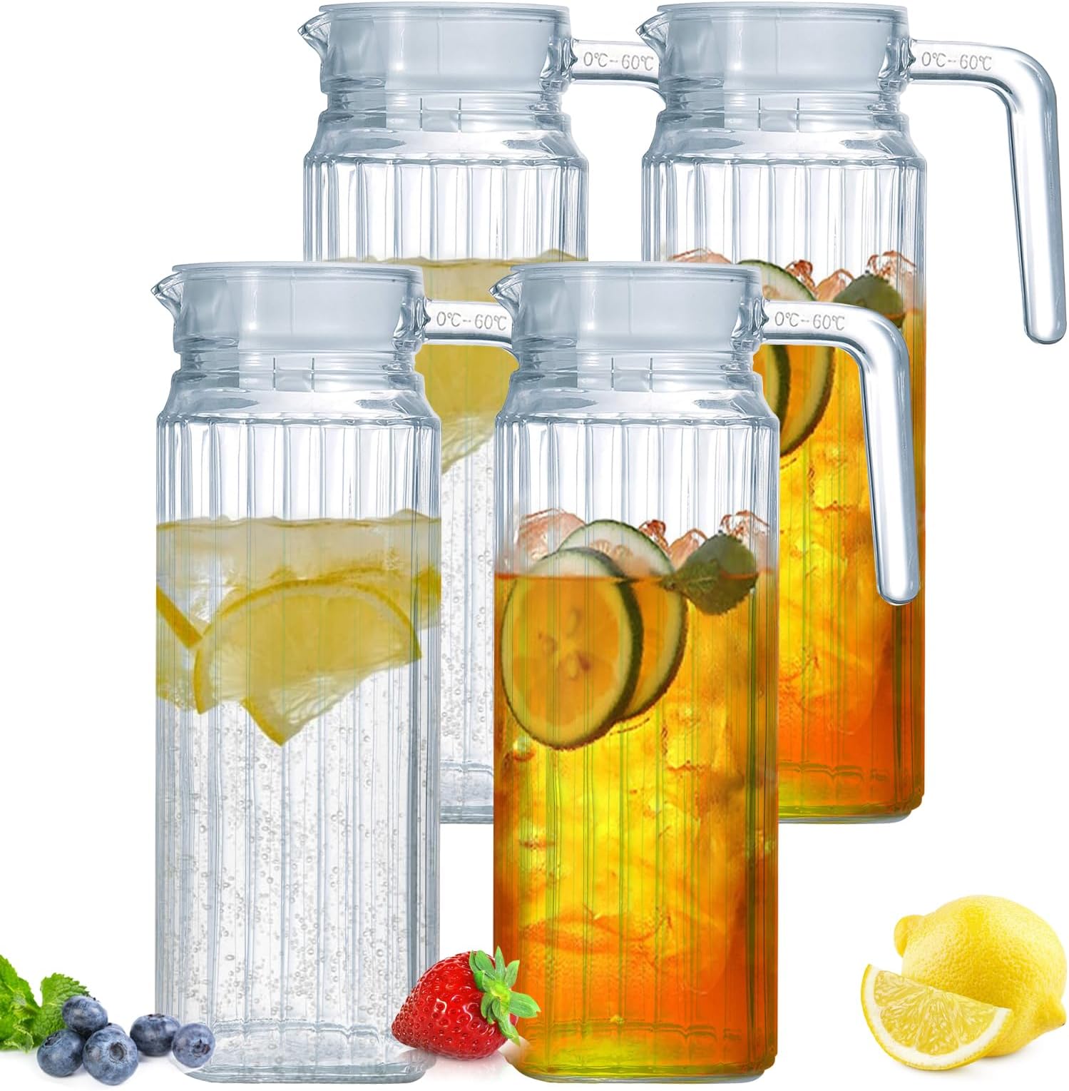 Amazon.com: AiHeart 4pcs Glass Pitchers with Handle and Lid,32oz Glass ...