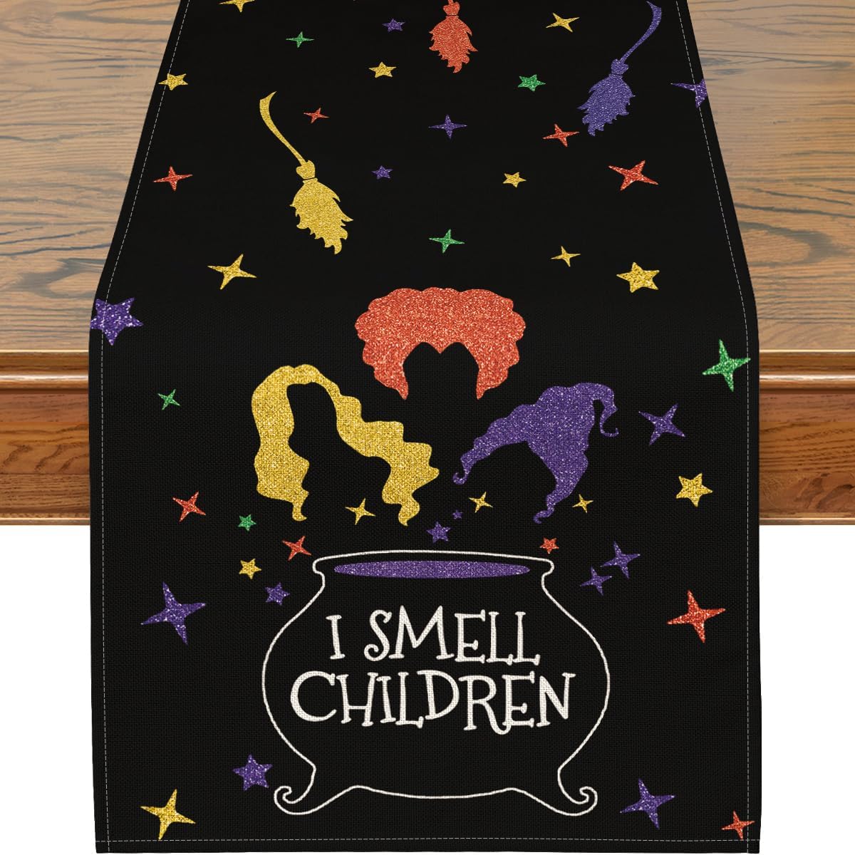 Amazon.com: Linen Hocus Pocus Halloween Table Runner Witch Broomstick ...