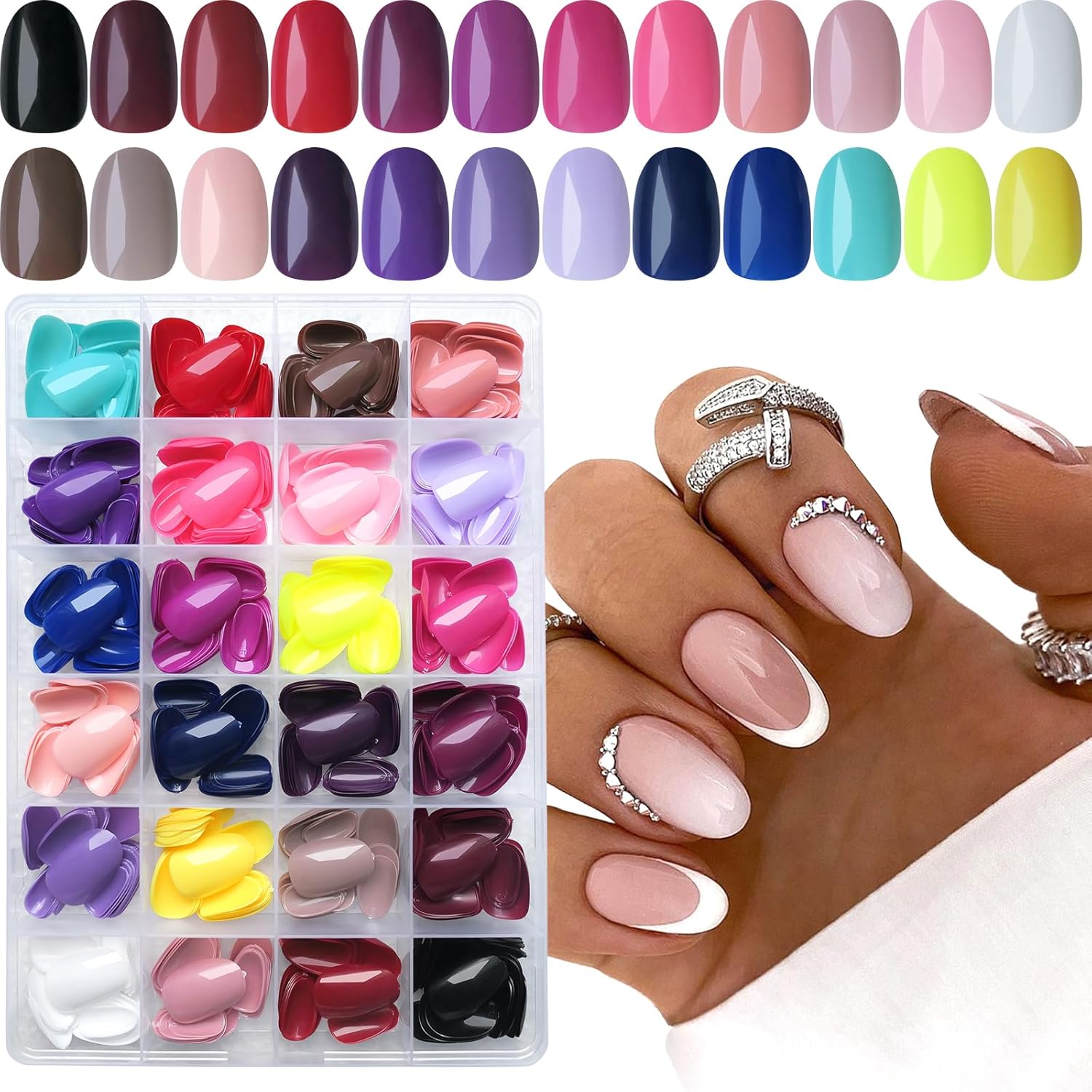 Amazon.com: Lifextol 576pc Round Almond Press on Nails Medium Fake ...