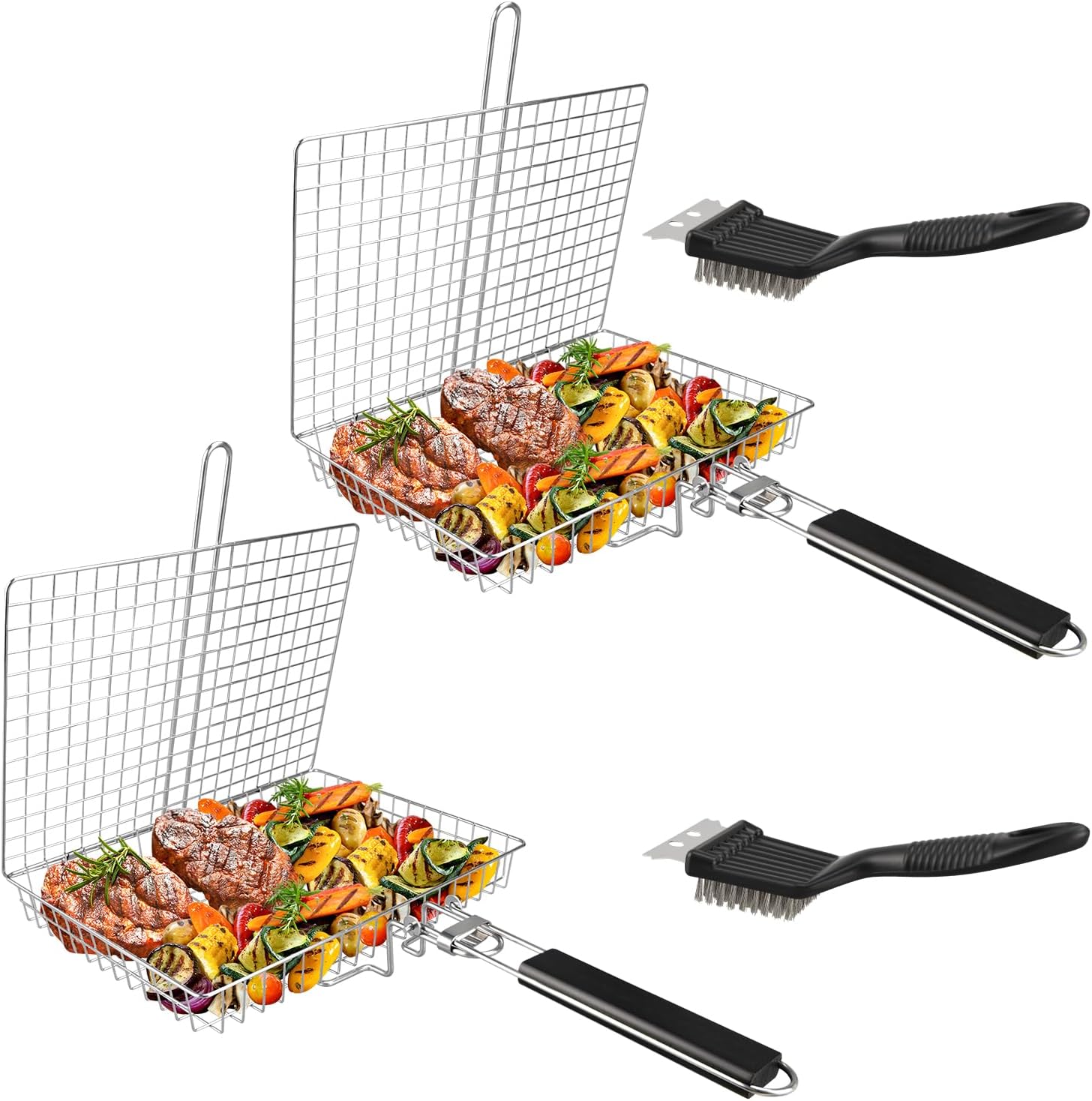 Amazon.com: Grill Basket, Grilling Basket with Grill Cleaning Brush ...