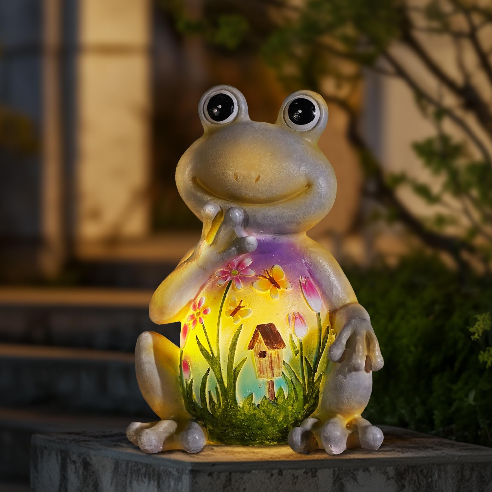 Bo Toys Solar Powered Frog with 2 Birds Outdoor LED Garden Light Decor ...