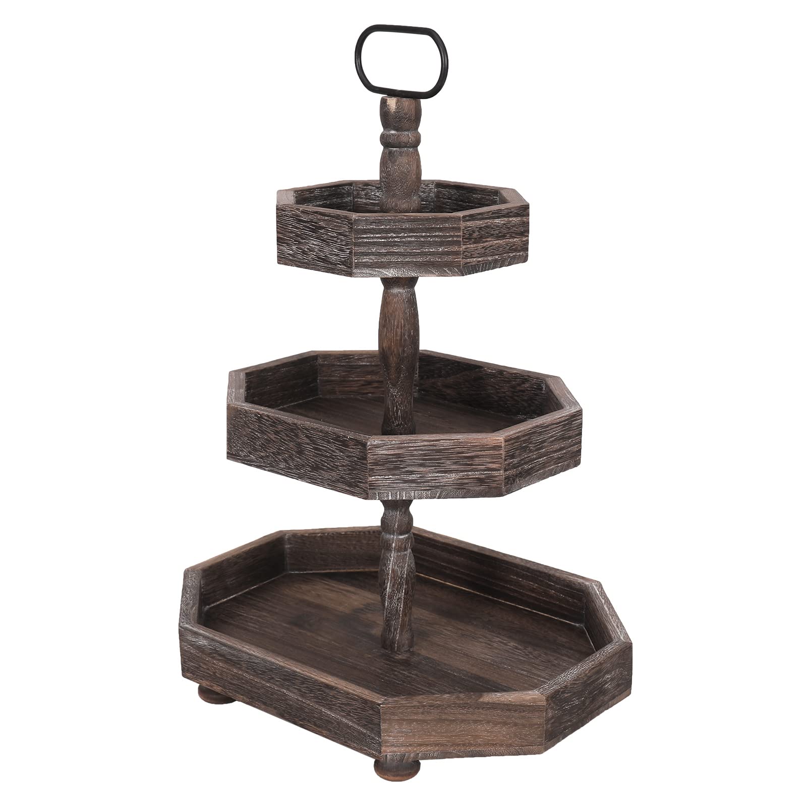YSangift 3 Tiered Tray, Wood Three Tier Serving Tray Cupcake Stand ...