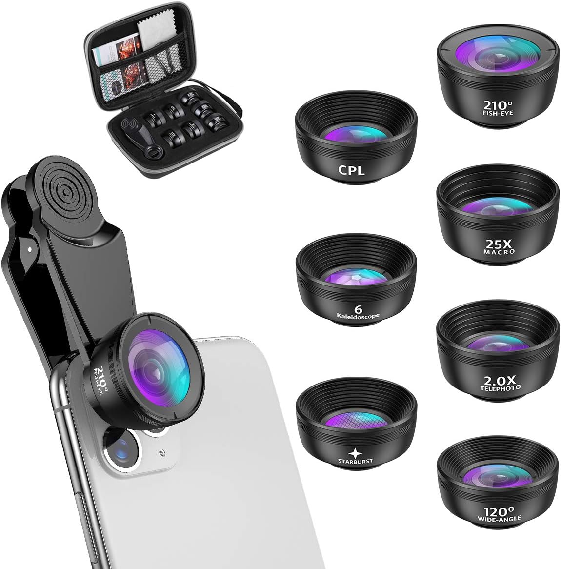 Amazon.com: Criacr Phone Camera Lens, 210 °Fisheye 120 °Wide Angle 25X ...